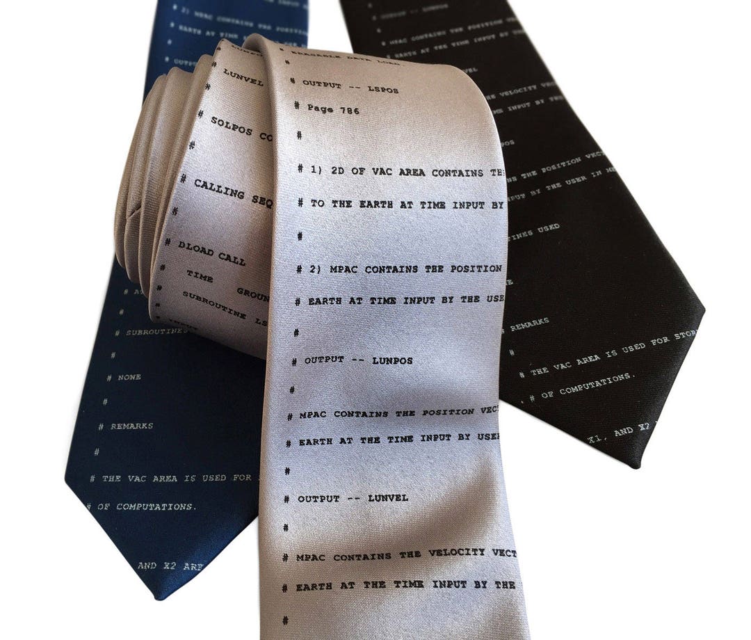 Apollo 11 Source Code Silk Tie. NASA Astronaut Necktie. Programmer Gift, Moon Lander, Rocket ...