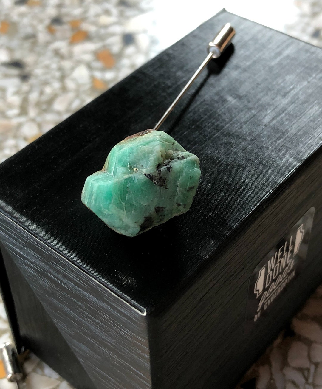 Raw Emerald Lapel Pin, Rough Emerald Crystal Brooch. Green Beryl ...