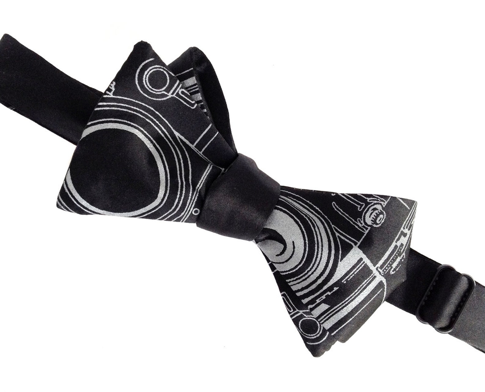 Camera Bow Tie. Self Tie, Men's Black Bow Tie. Dove Gray Screen Print ...