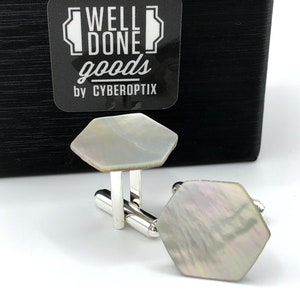 Abalone Cufflinks. Mother of Pearl Cuff Links, Iridescent Hexagon ...