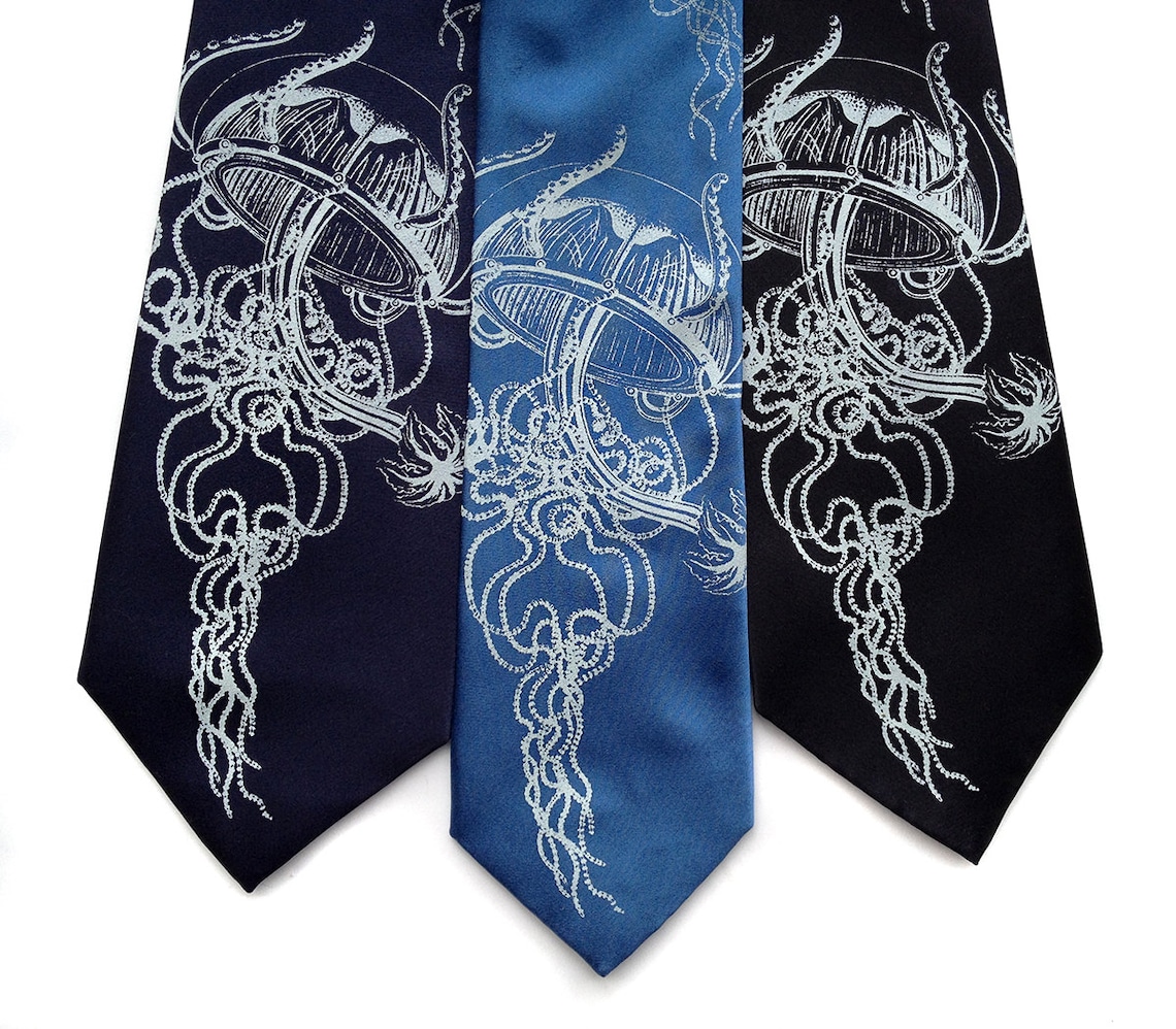 Jellyfish Necktie, Sea Life Silkscreen Men's Tie Historic Nautical ...
