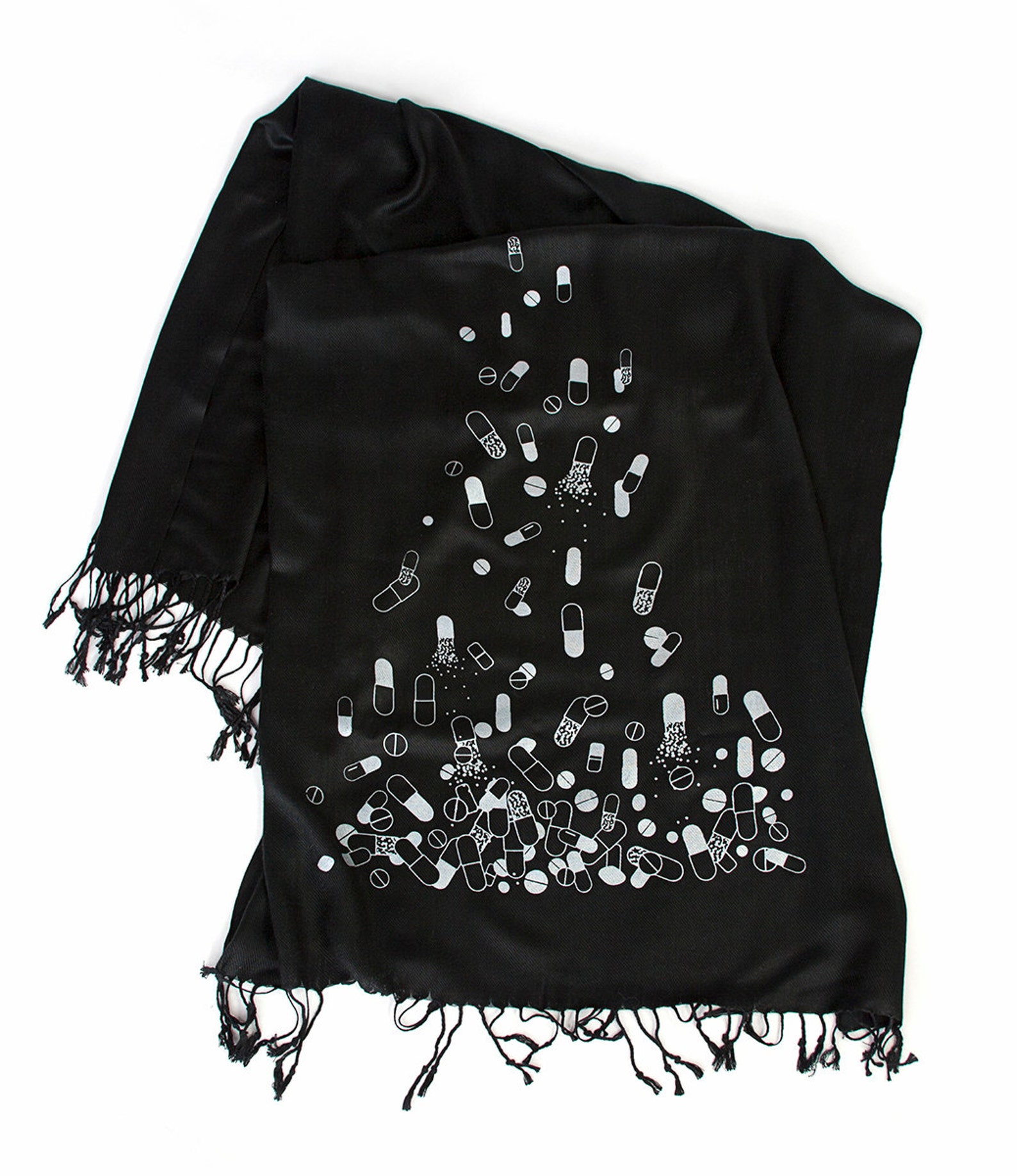 Capsule & Tablet Scarf. Pill Print Scarf, Black Pashmina, for Women or ...