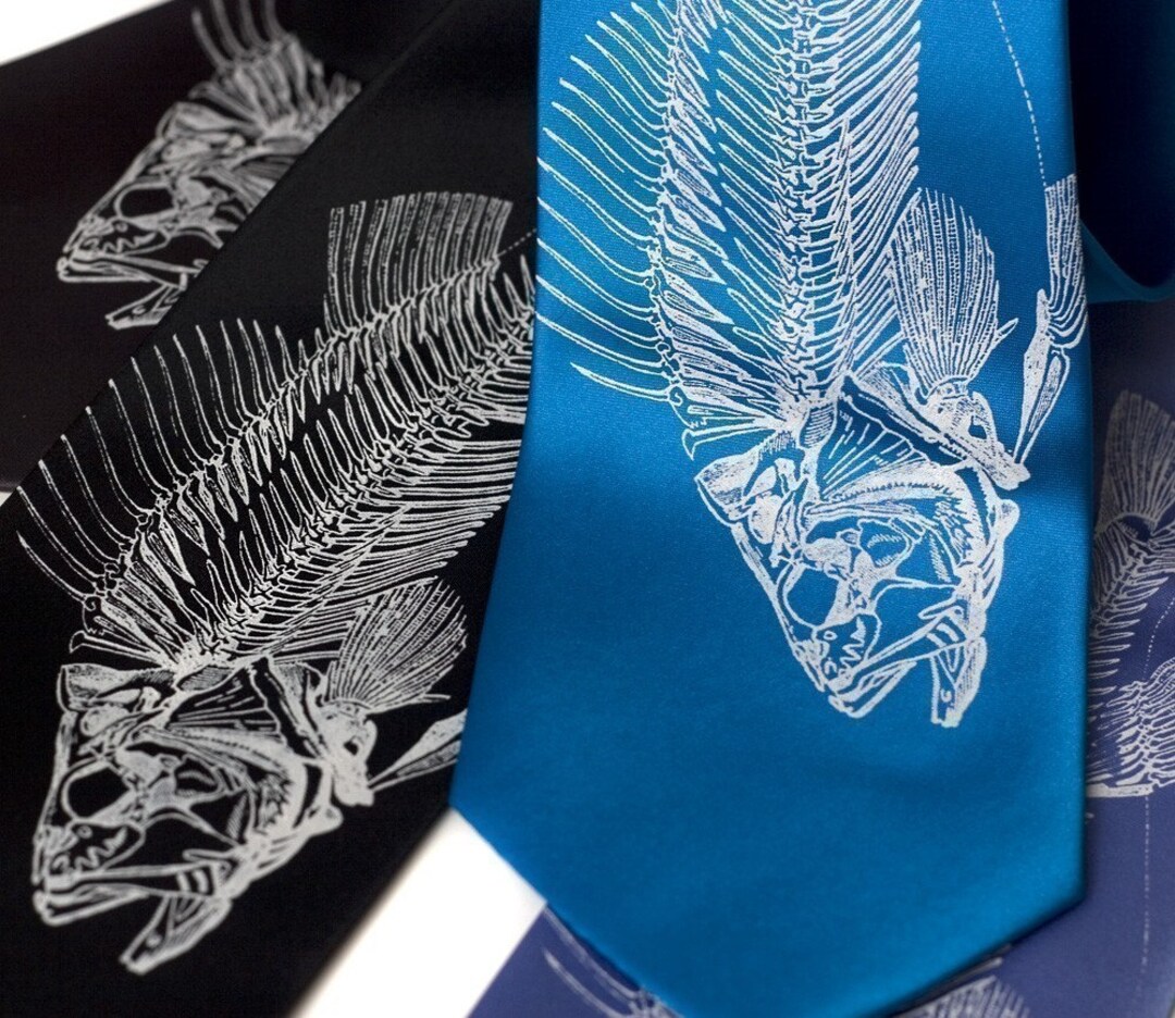 Fish Tie. Fish Skeleton Necktie, Fishbone Tie. Gift for Fisherman ...