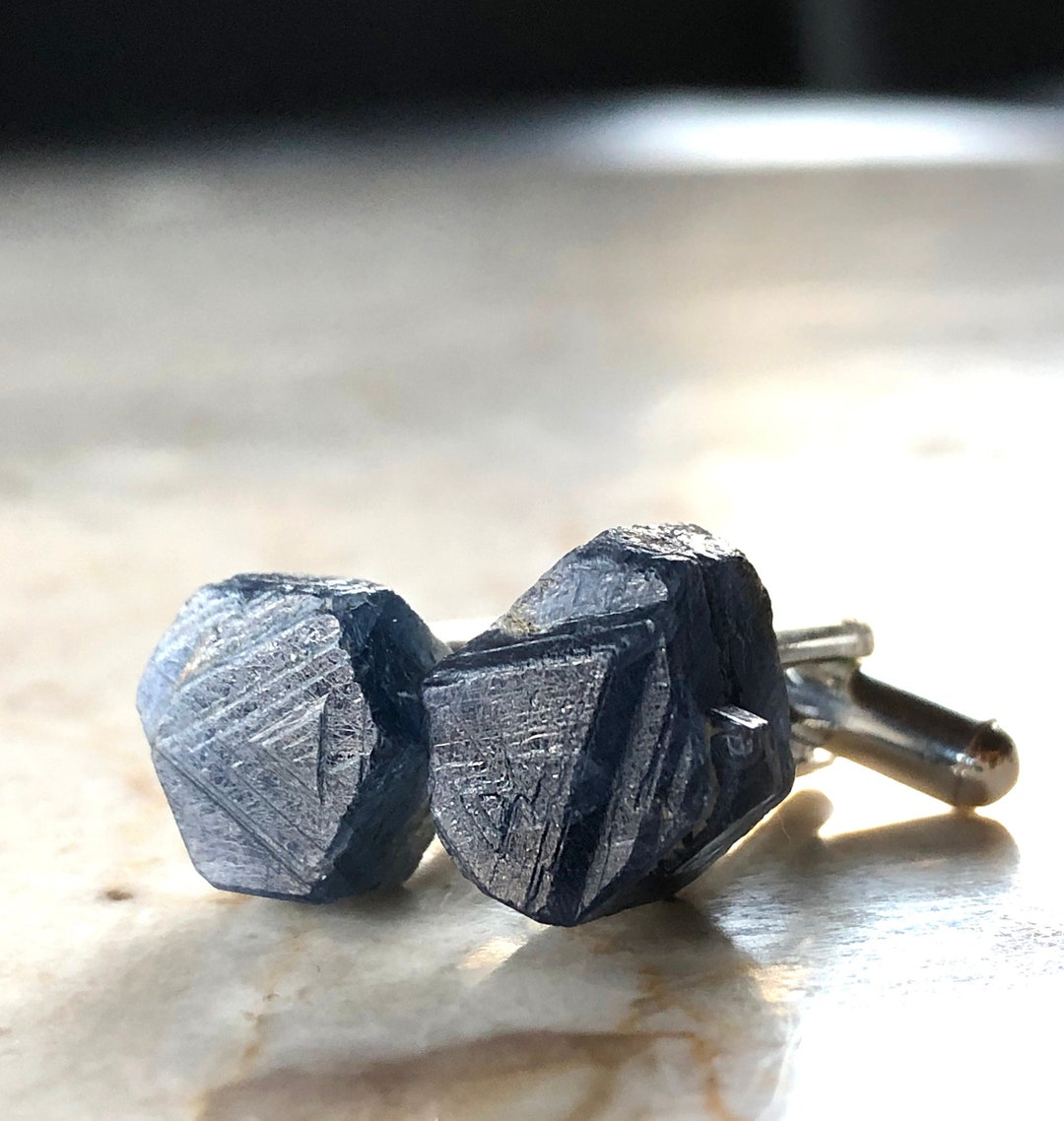 Hexagon Raw Sapphire Cufflinks. Something Blue, Corundum Rough Stone ...