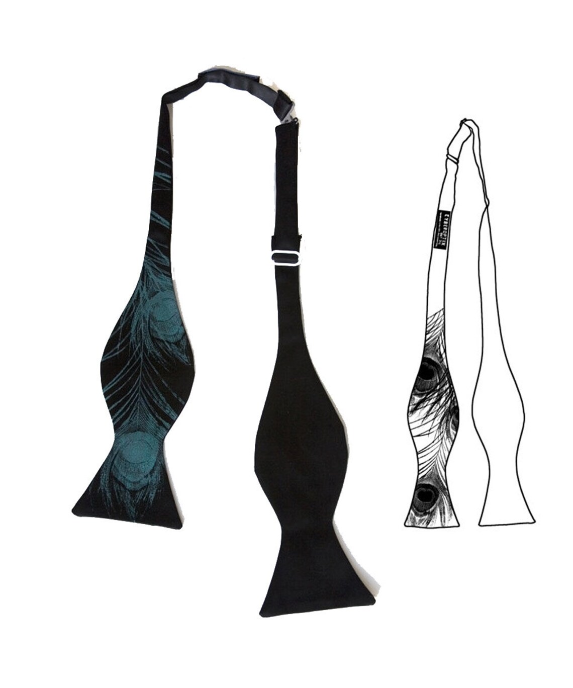 Peacock Feather Bow Tie. Teal & Black Men's Self Tie Bow | Etsy