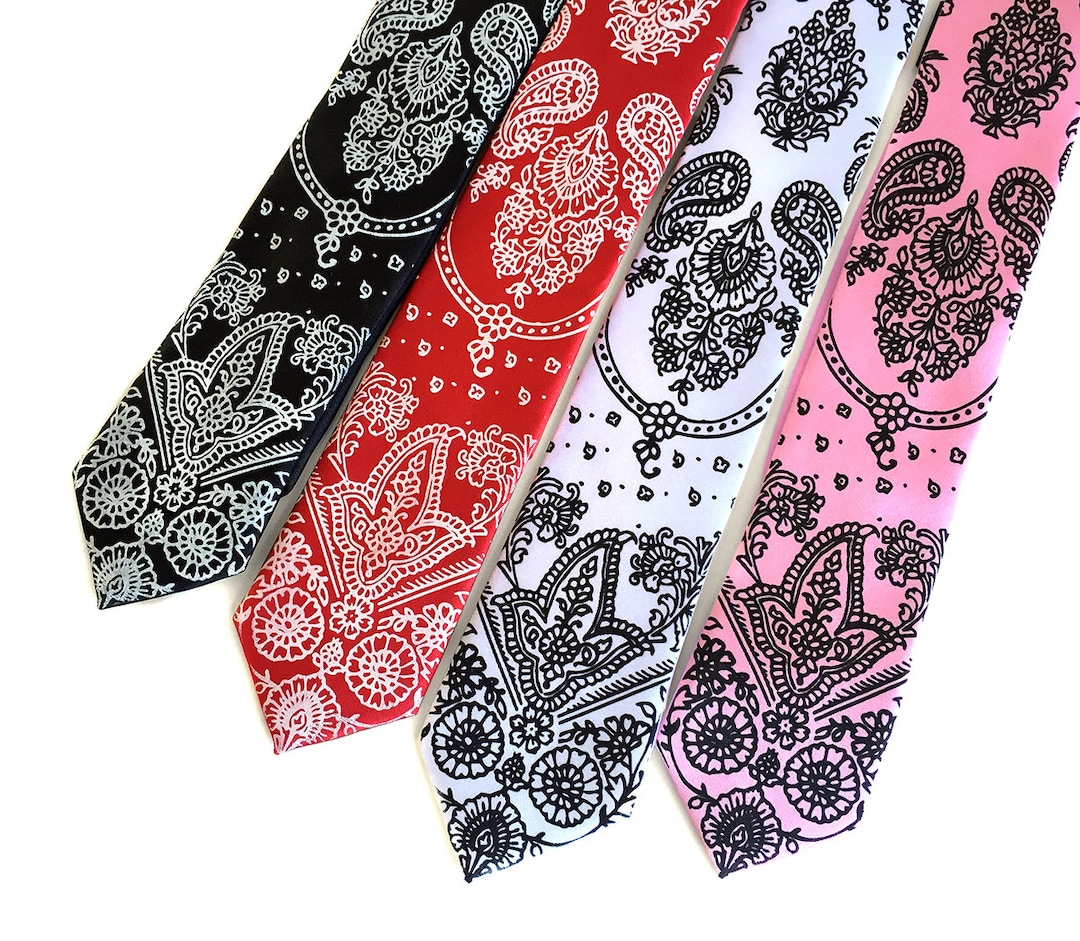Bandana Print, Skinny Tie. Paisley Tie, Bandana Necktie. Barn Wedding ...