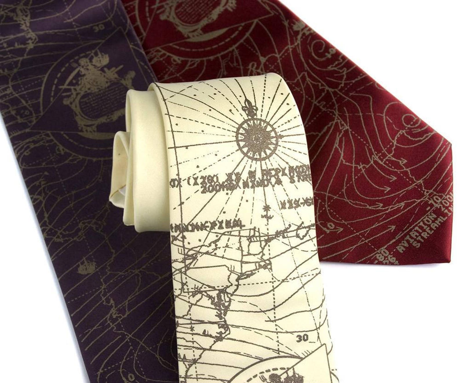 Bermuda Triangle Map Silk Tie, Mens Necktie. Atlantis, East Coast ...
