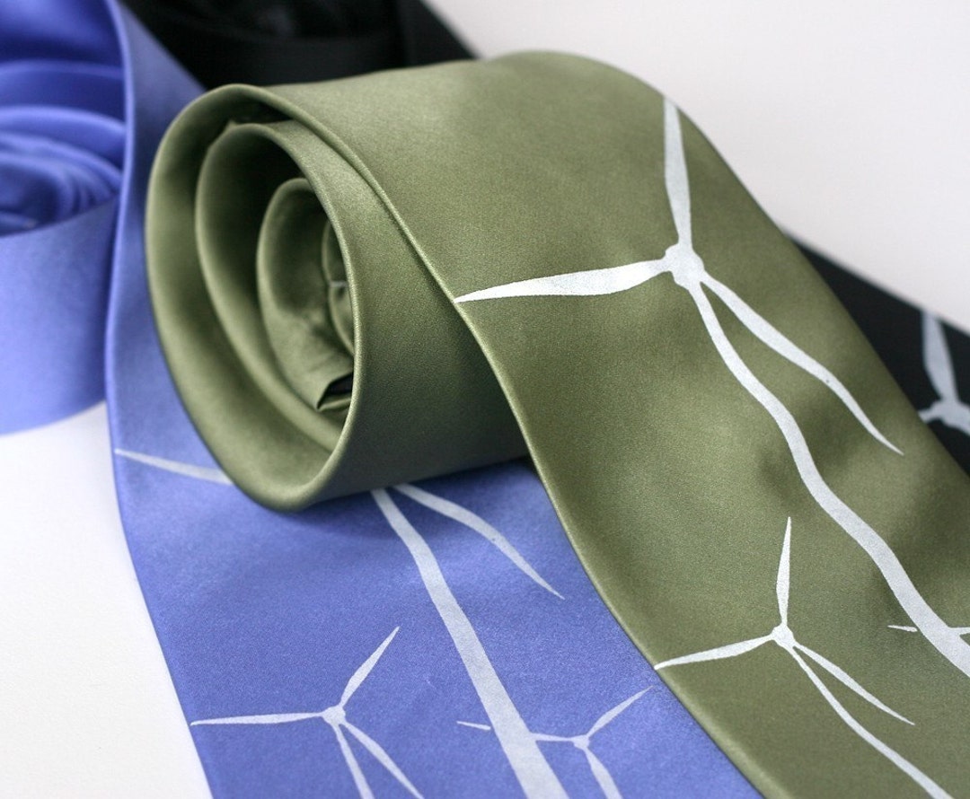 Wind Turbine Tie, Men's Silk Necktie. Windmill Tie. Ecology, Clean ...