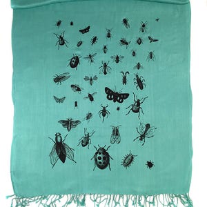 Insect Scarf. Bug Print Pashmina, Linen Weave. Black Silkscreen Print ...