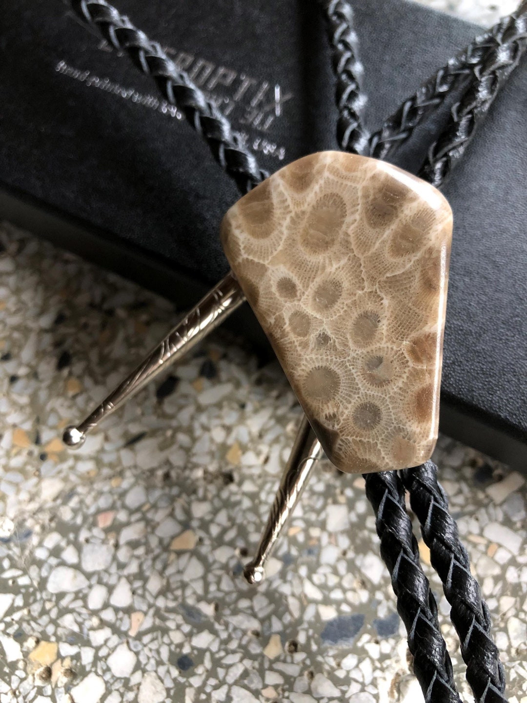 Petoskey Stone Bolo Tie. Western Tie With Tips, Fossil Coral Lariat ...