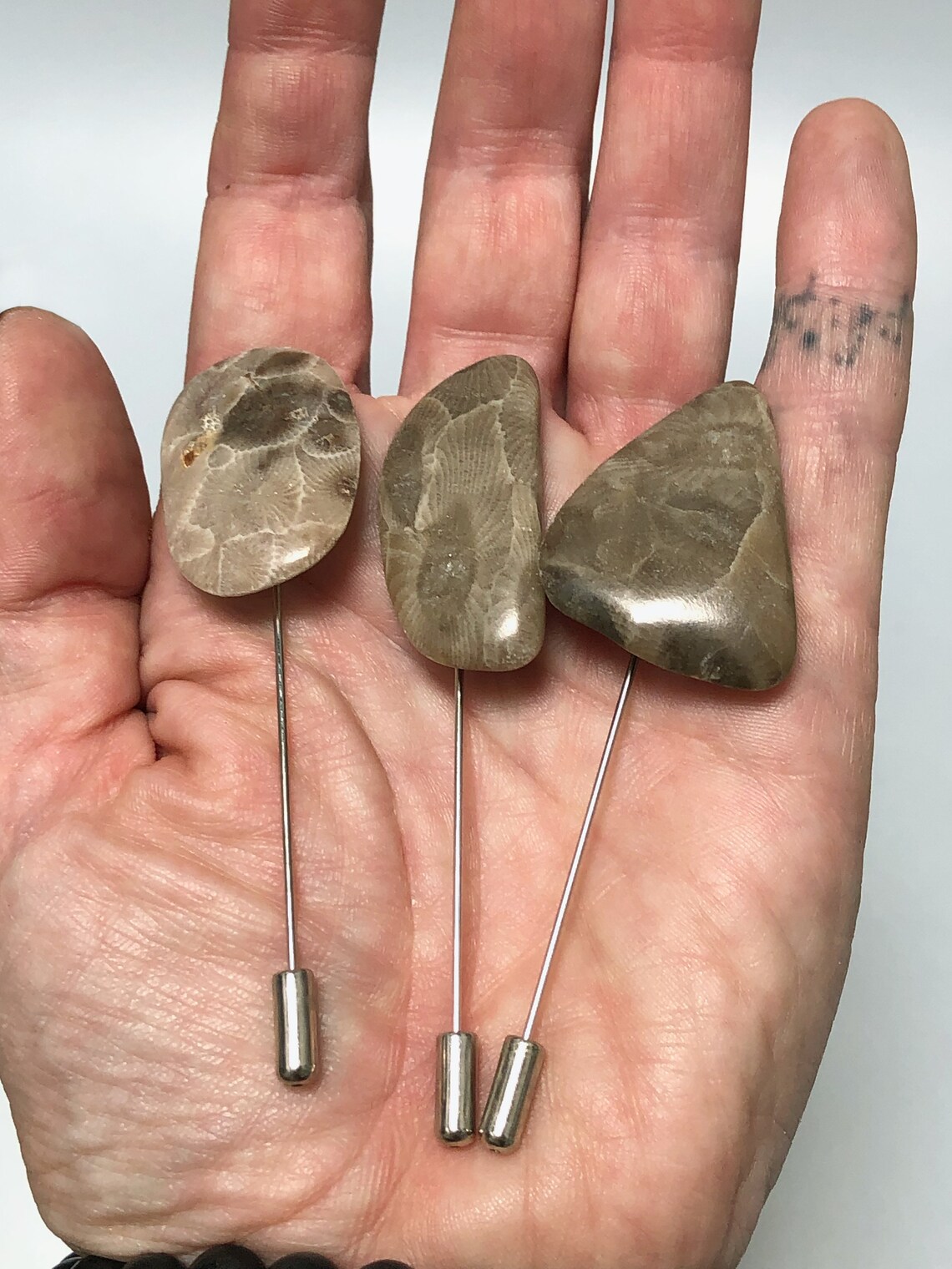 Petoskey Stone Lapel Pin, Fossil Coral Stick Pin. Mens Brooch ...