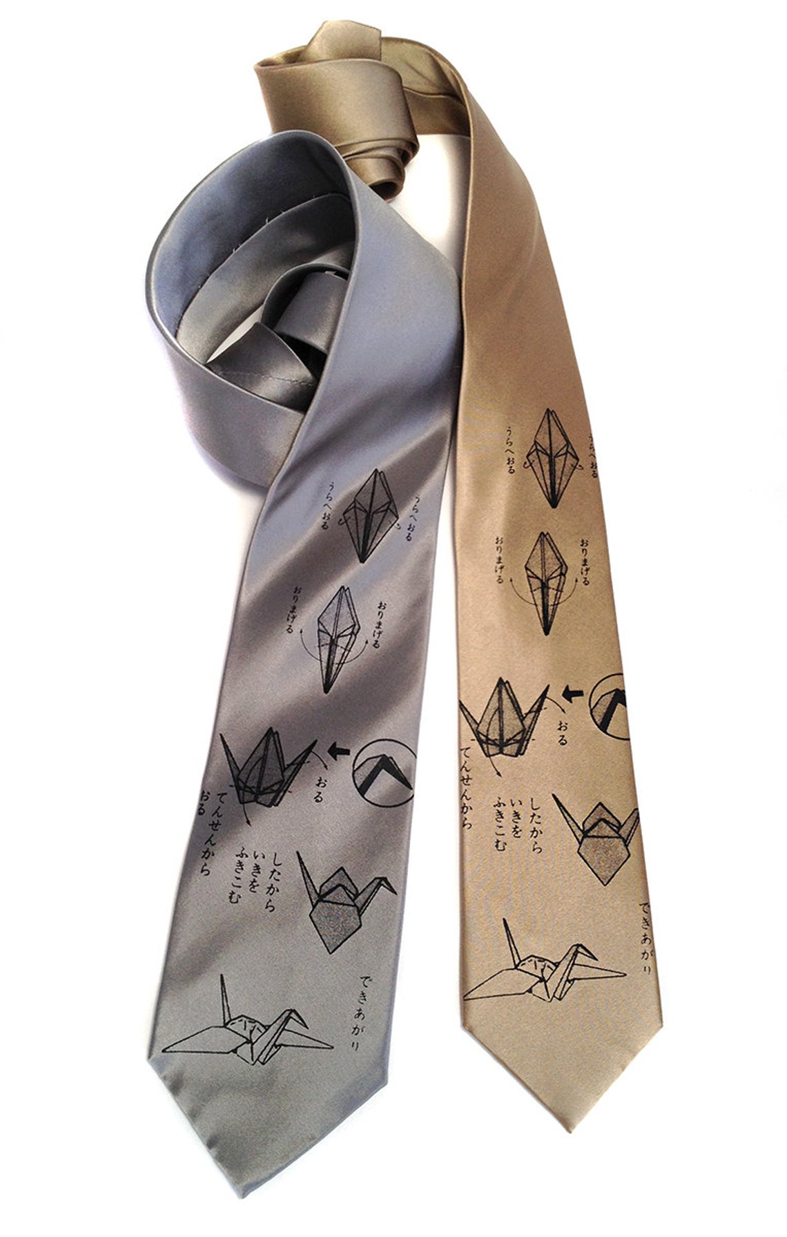 Origami Necktie, Crane Print. Men's Silkscreen Tie. Lucky Gift ...