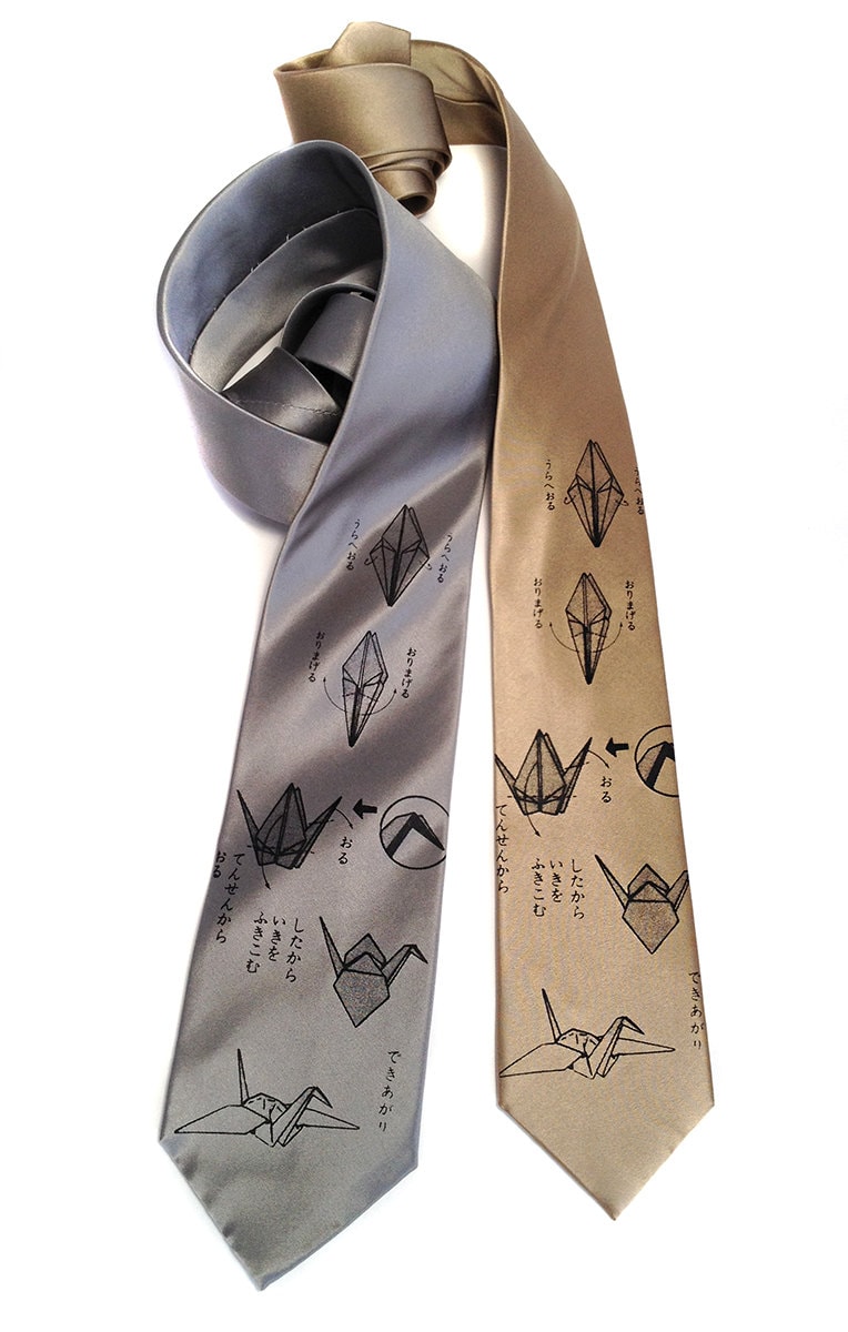 Origami Necktie, Crane Print. Men's Silkscreen Tie. Lucky Gift ...