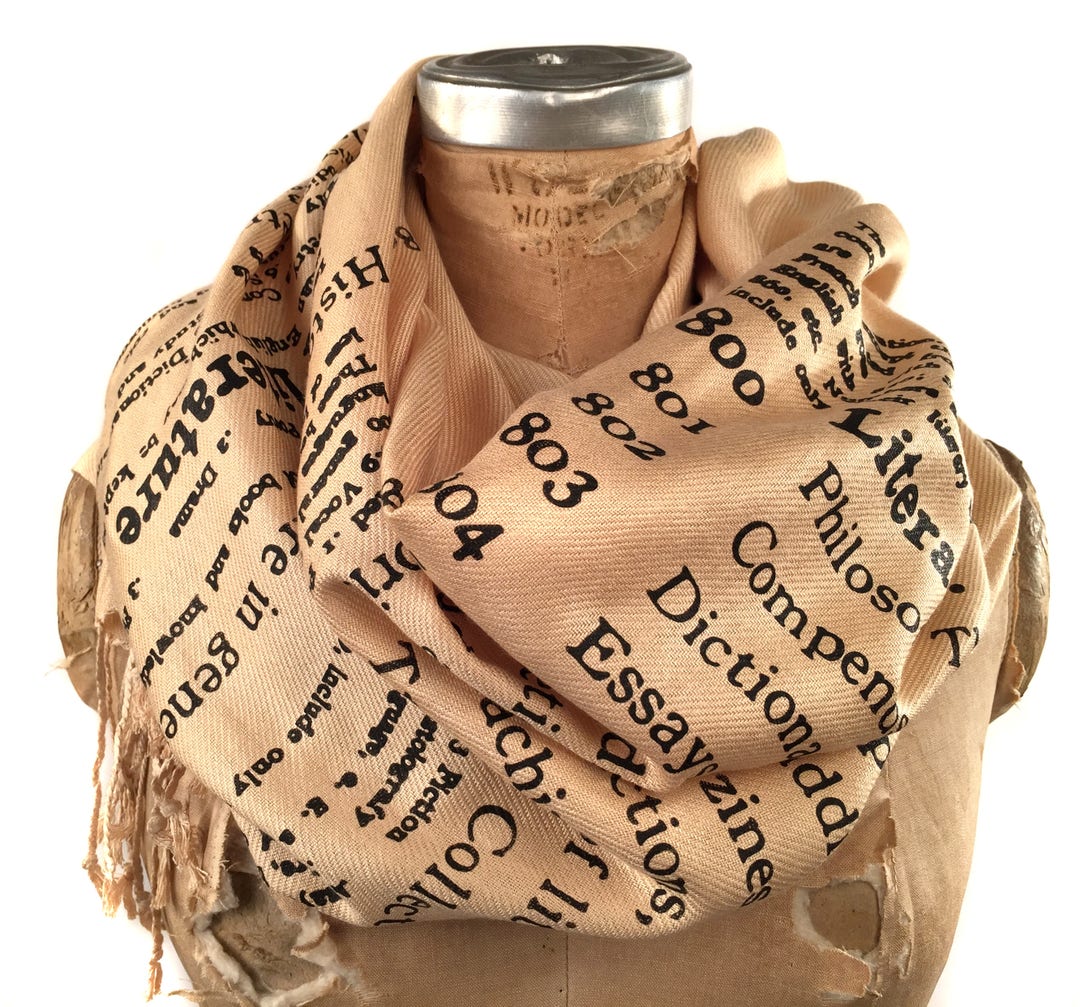 Literary Scarf. Library Scarf Literature Scarf Present for Reader Dewey ...