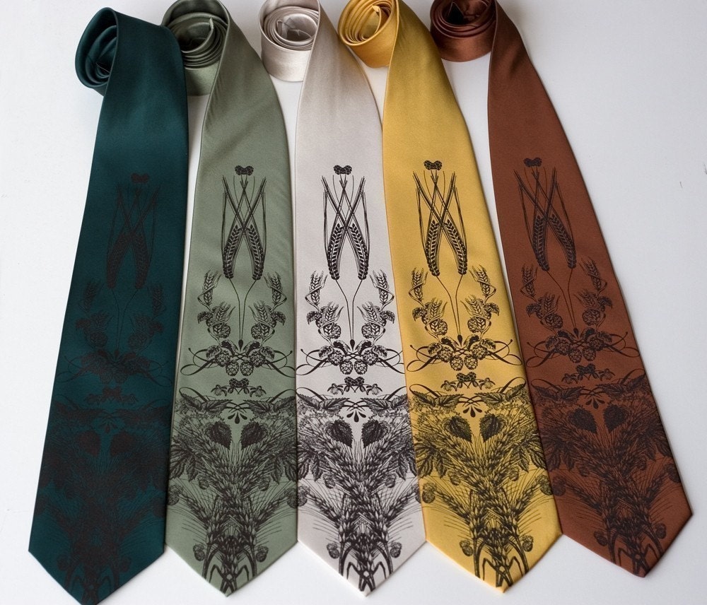 Hops & Wheat Necktie, Beer Tie. Home Brewer, Craft Beer Lover, Drinker ...