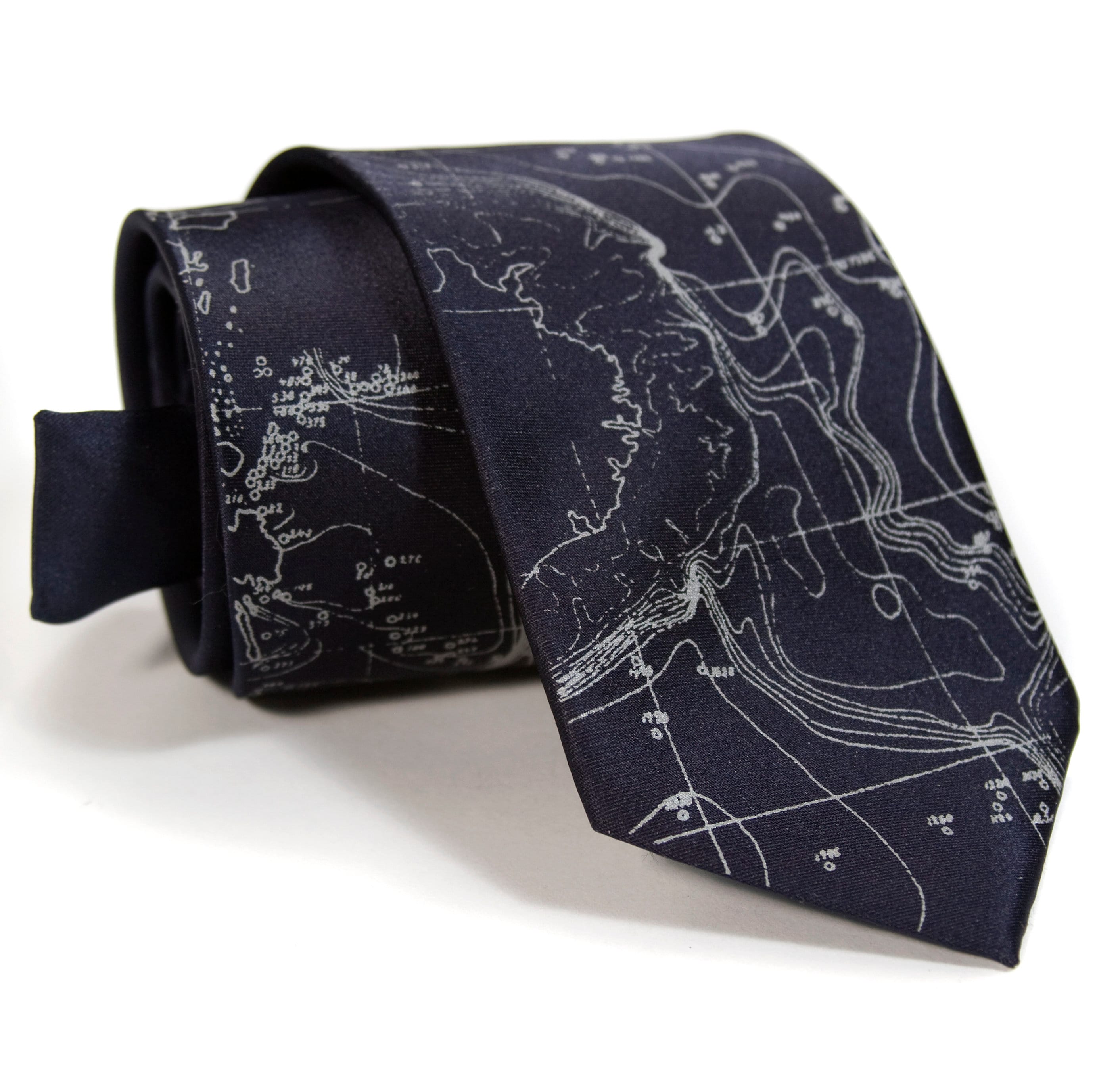 Map Print Tie. Topographic Map, Contour Map, Mens Silk Tie. Nautical ...