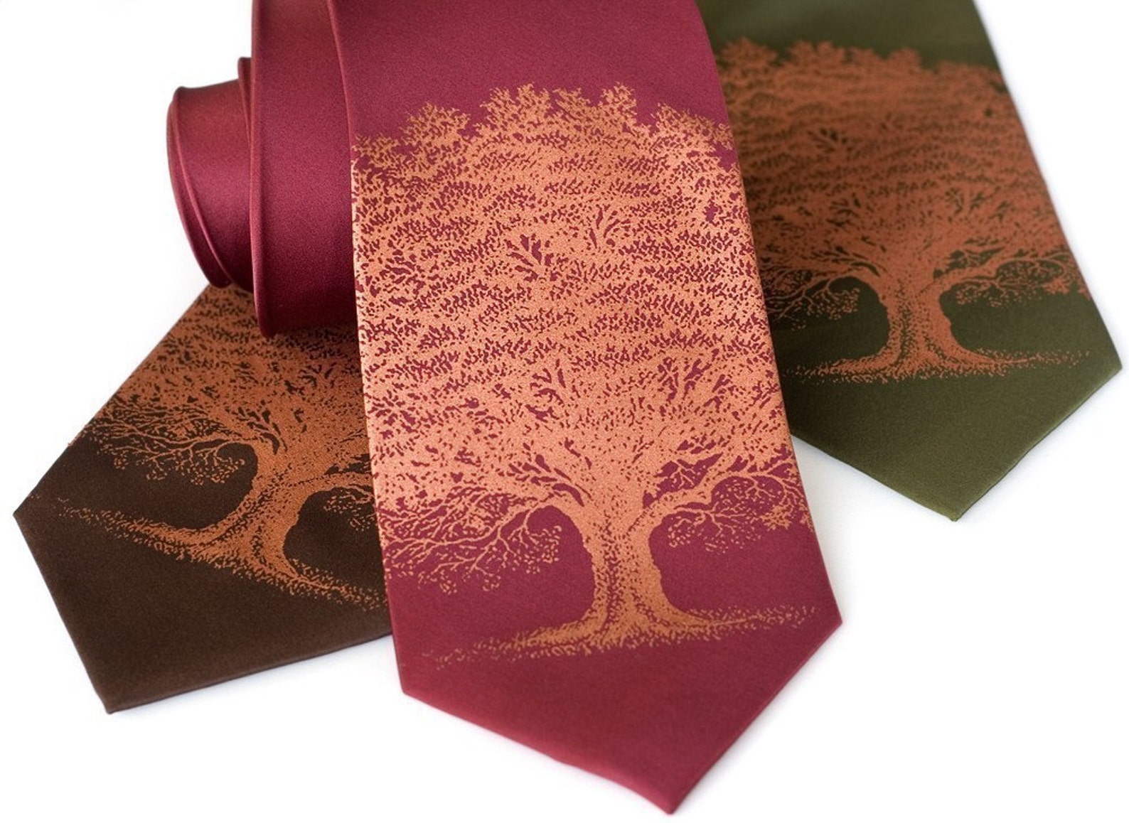 Oak Tree Necktie, Men's Silk Tie. Tree Print Silkscreened Tie. Garden ...