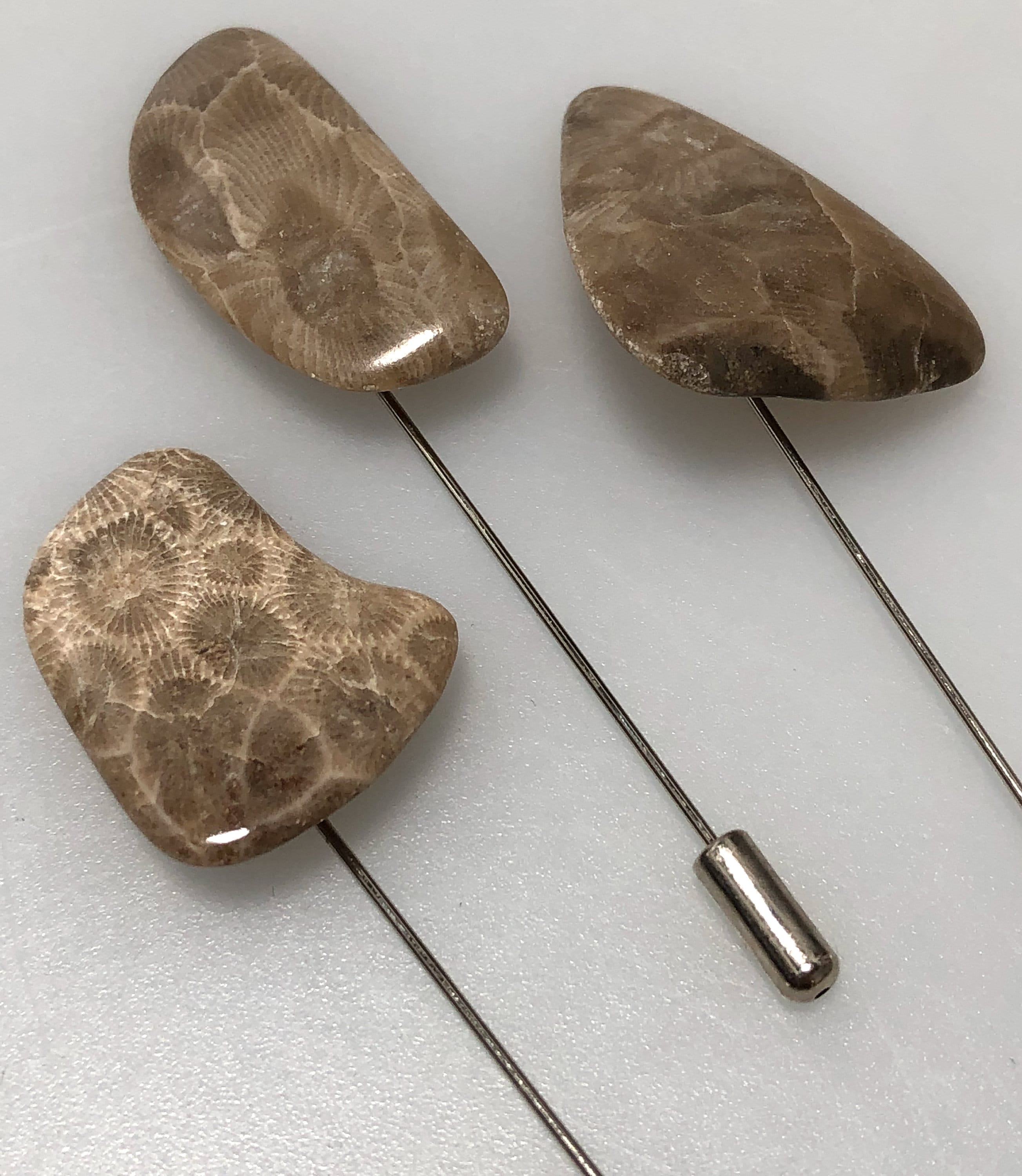 Petoskey Stone Lapel Pin, Fossil Coral Stick Pin. Mens Brooch ...