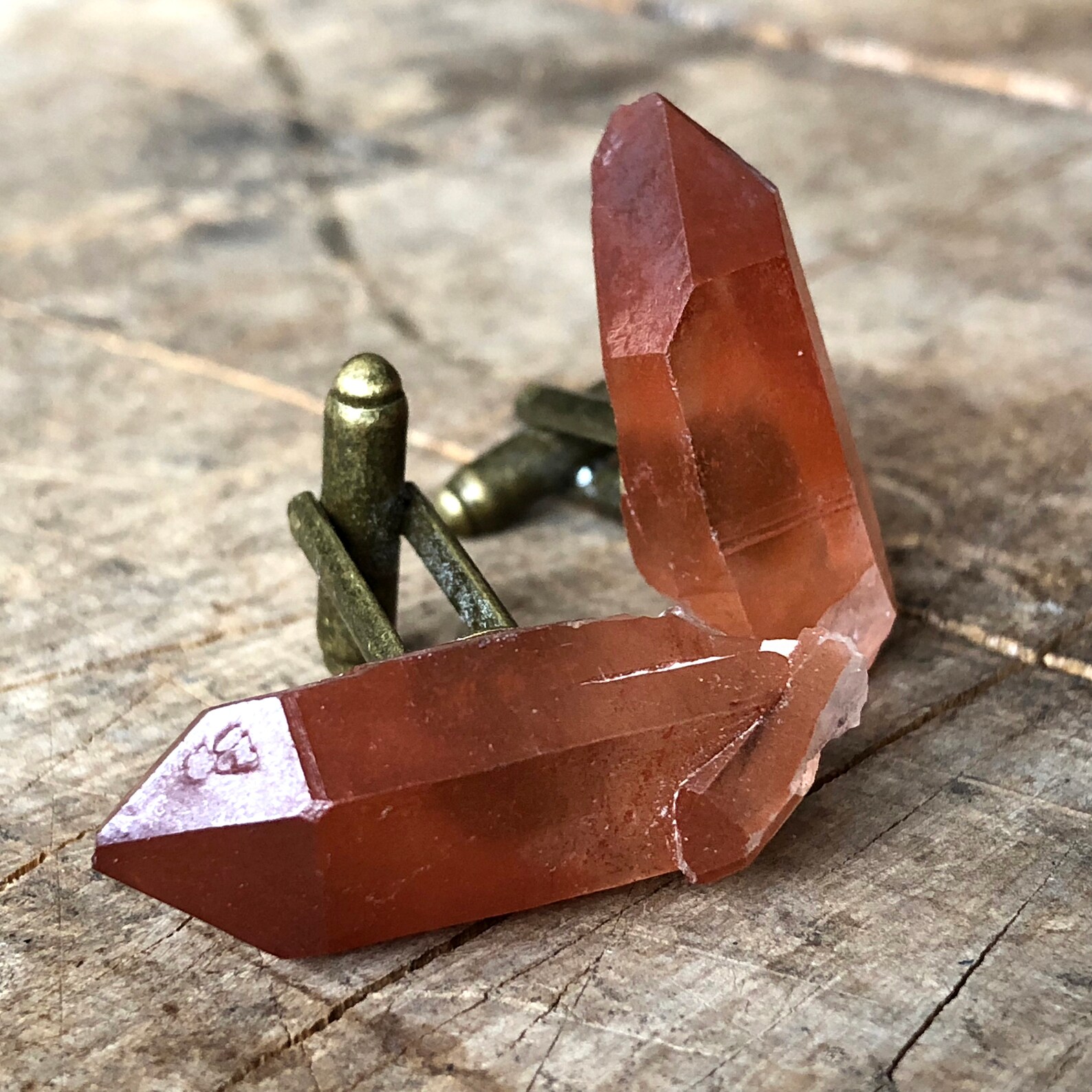 Red Quartz Cufflinks, Raw Stone Cuff Links. Hematoid Quartz Points ...
