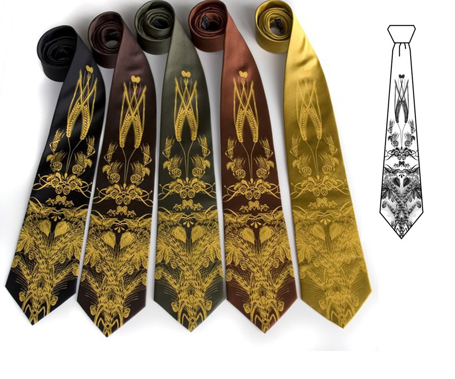 Beer Tie. Hops, Barley & Wheat Necktie. Bartender Gift, Bar Owner, Home ...