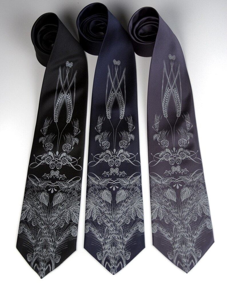 Botanical Print Tie. Beer Necktie. Hops, Wheat & Barley Men's Tie ...