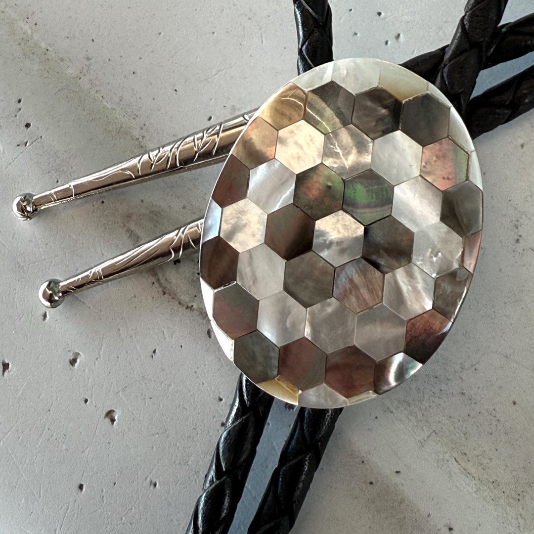 Abalone & Nautilus Shell Mother of Pearl Bolo Tie, Western Bola. Cowboy ...