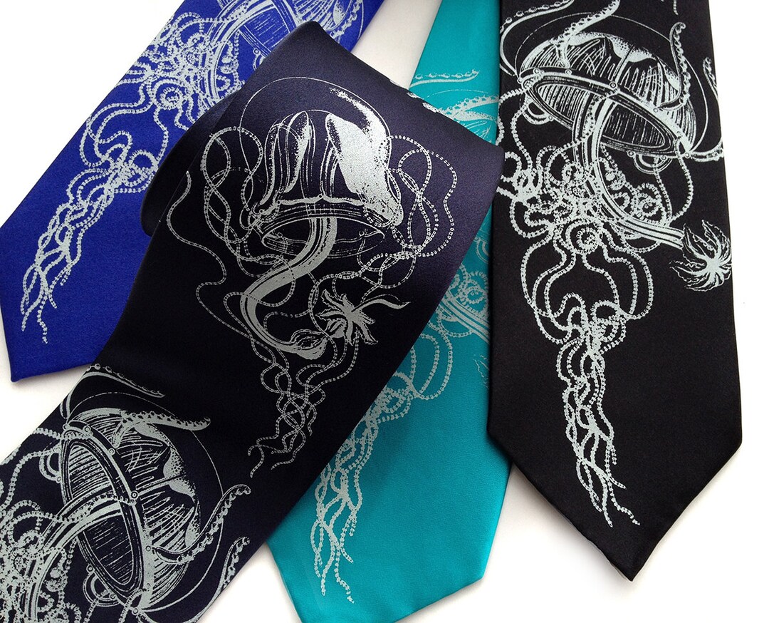 Jellyfish Necktie, Sea Life Silkscreen Men's Tie Historic Nautical ...