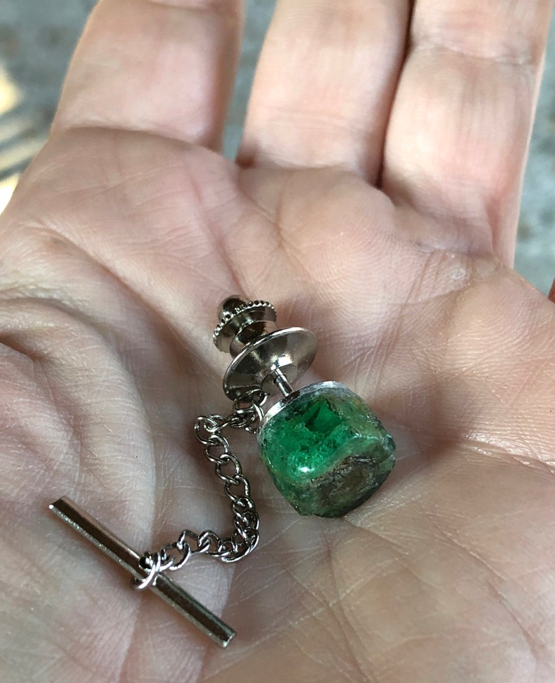 Emerald Tie Tack, Raw Emerald Crystal Tie Pin. May Birthstone, Gift for ...