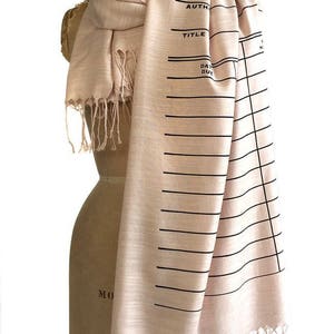 Library Book Scarf. Library Card Scarf. Date Due Slip Print Linen Weave ...