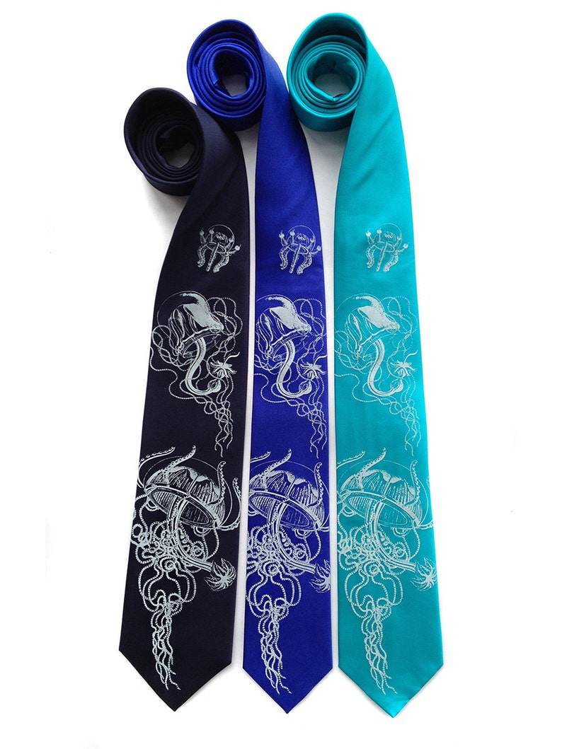 Jellyfish Necktie, Sea Life Silkscreen Men's Tie Historic Nautical ...