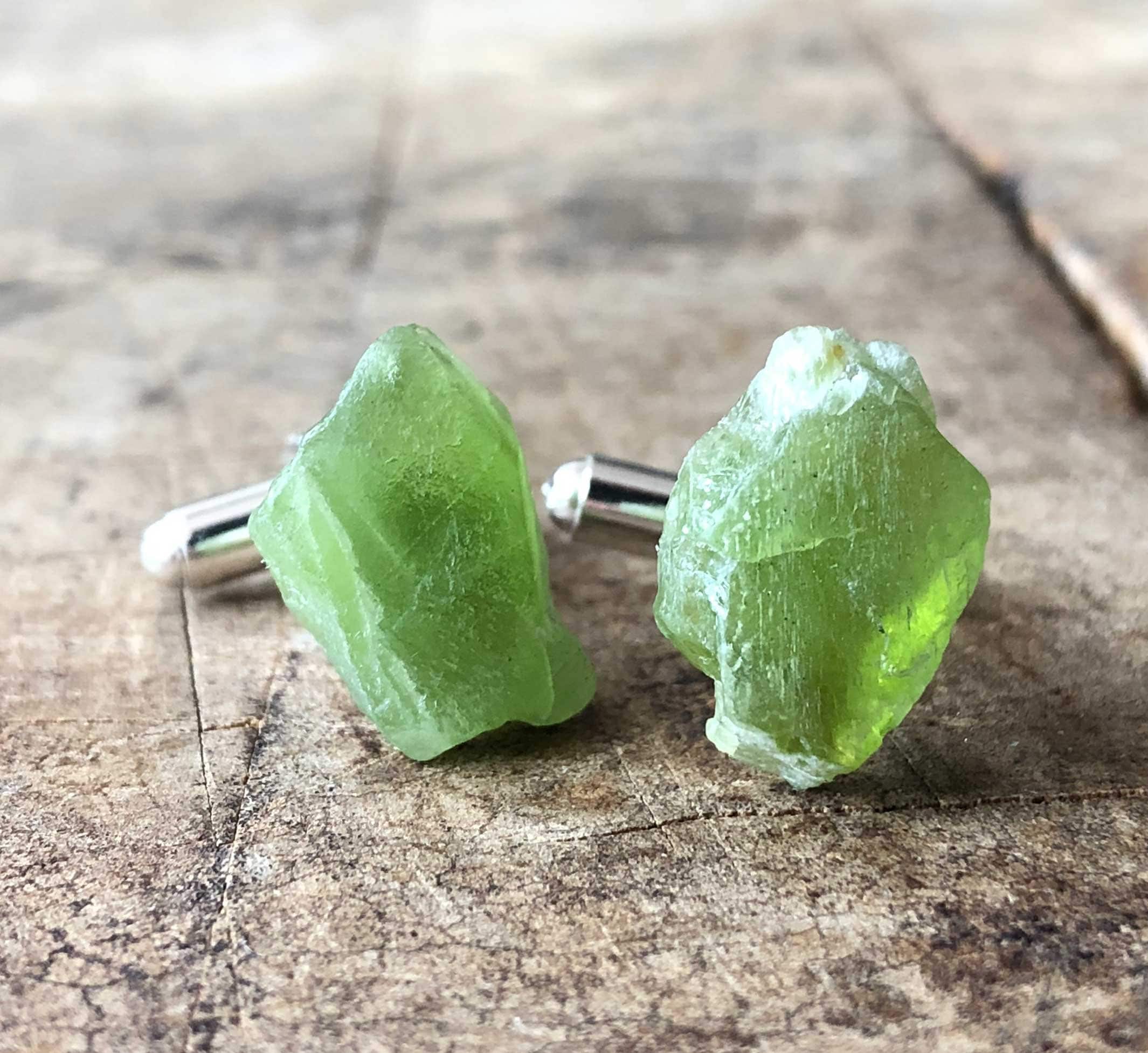 Peridot Cufflinks. Gemstone raw stone cuff links. Gift for | Etsy