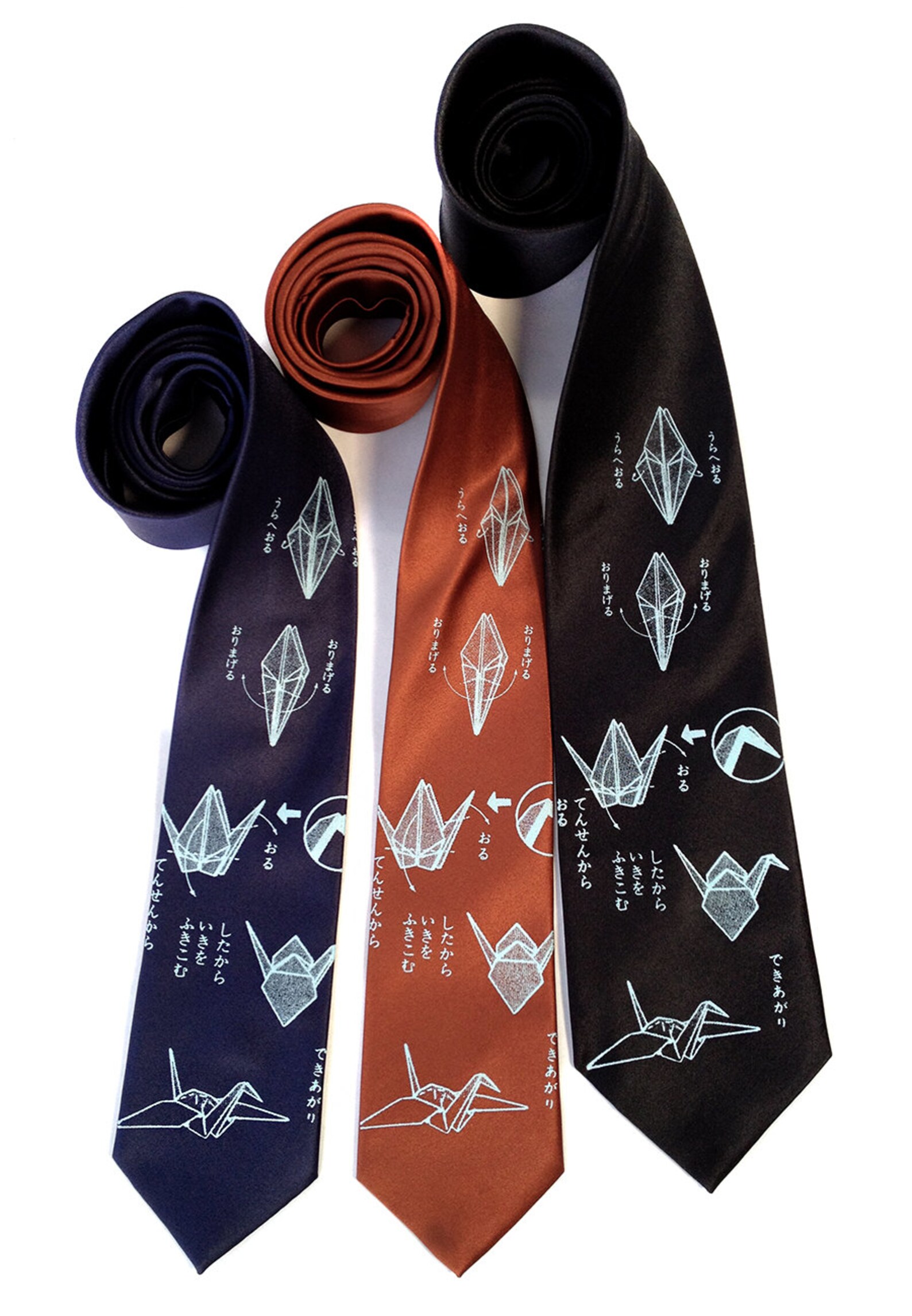 Origami Necktie. Paper Crane Print Tie. Men's Silkscreen | Etsy