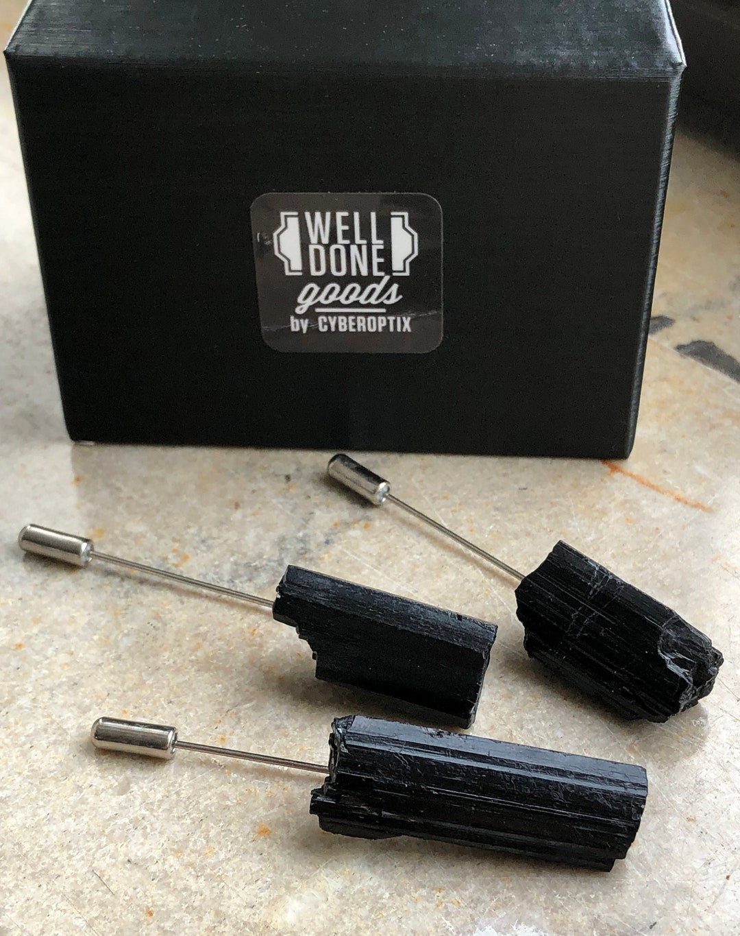 Black Tourmaline Lapel Pin, Rugged Stone Brooch Pin. Gemstone Stick Pin ...