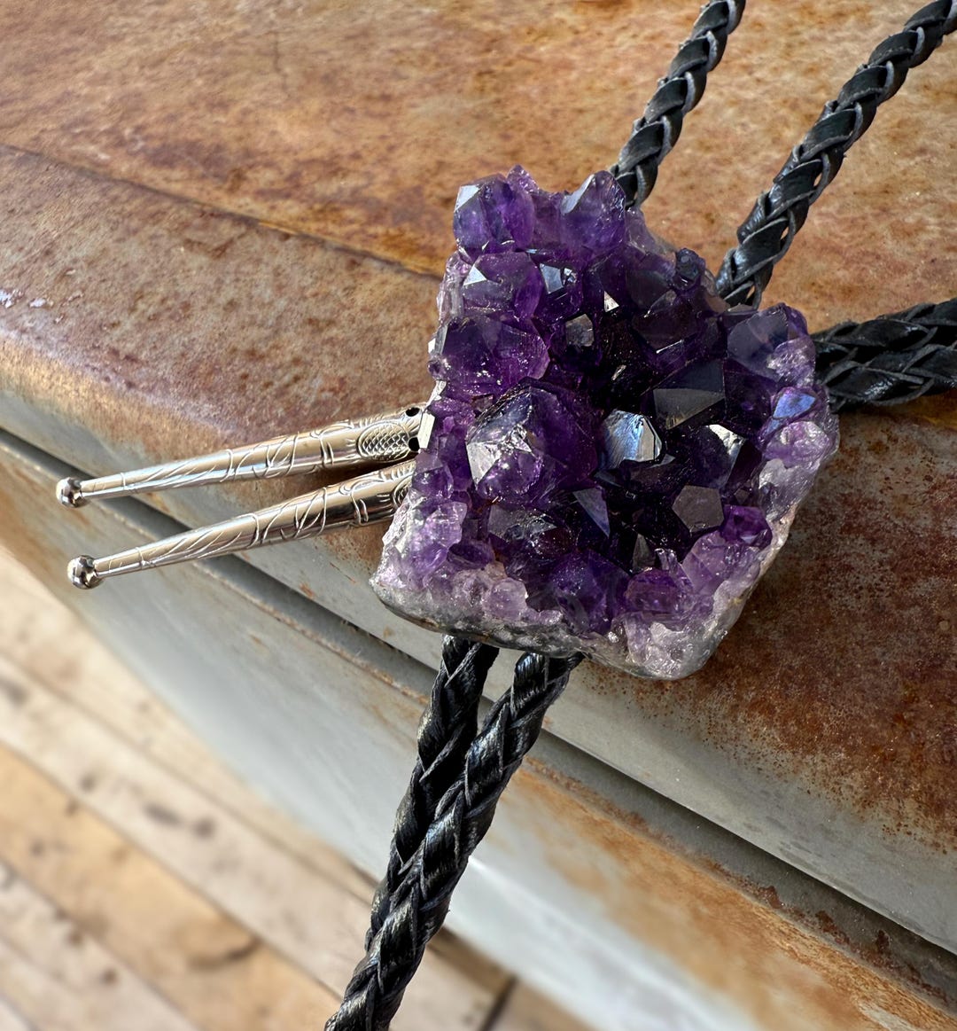 Amethyst Bolo Tie. Large Dark Purple Crystal, Geode Slice Western ...