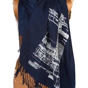 Blueprint Scarf, Architect Gift. Detroit Architecture Blueprint, Navy ...