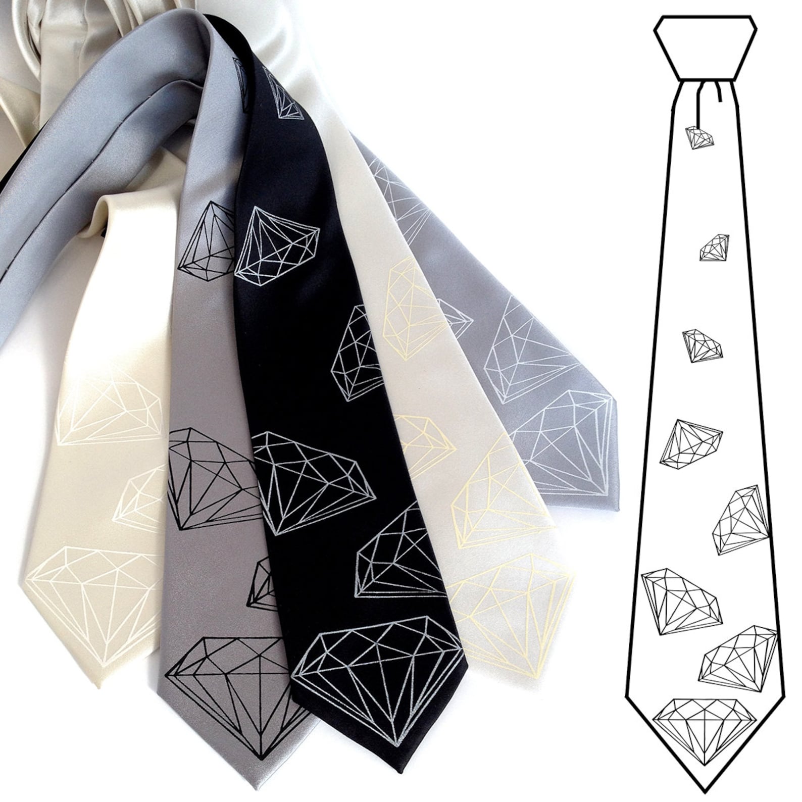 Diamond Tie Mens Silk Necktie. Geometric Jewel Diamond - Etsy