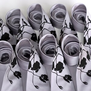 Poppy Flower Printed Necktie. Floral Print Men's Silk Tie. Metallic ...