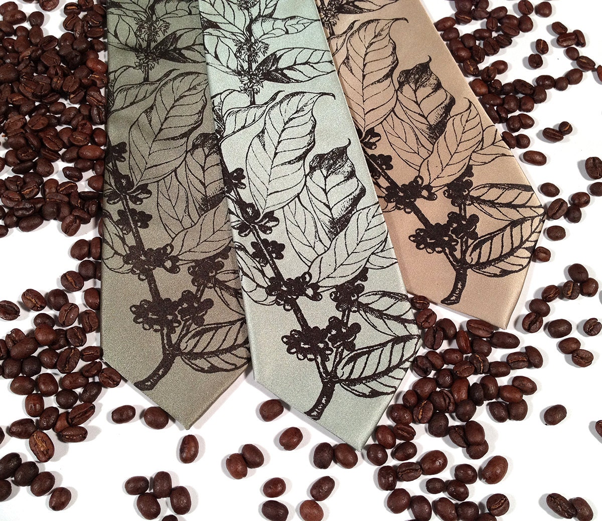 Coffee Bean Tie. Coffee Plant, Botanical Print, Mens Tie. Skinny Tie ...
