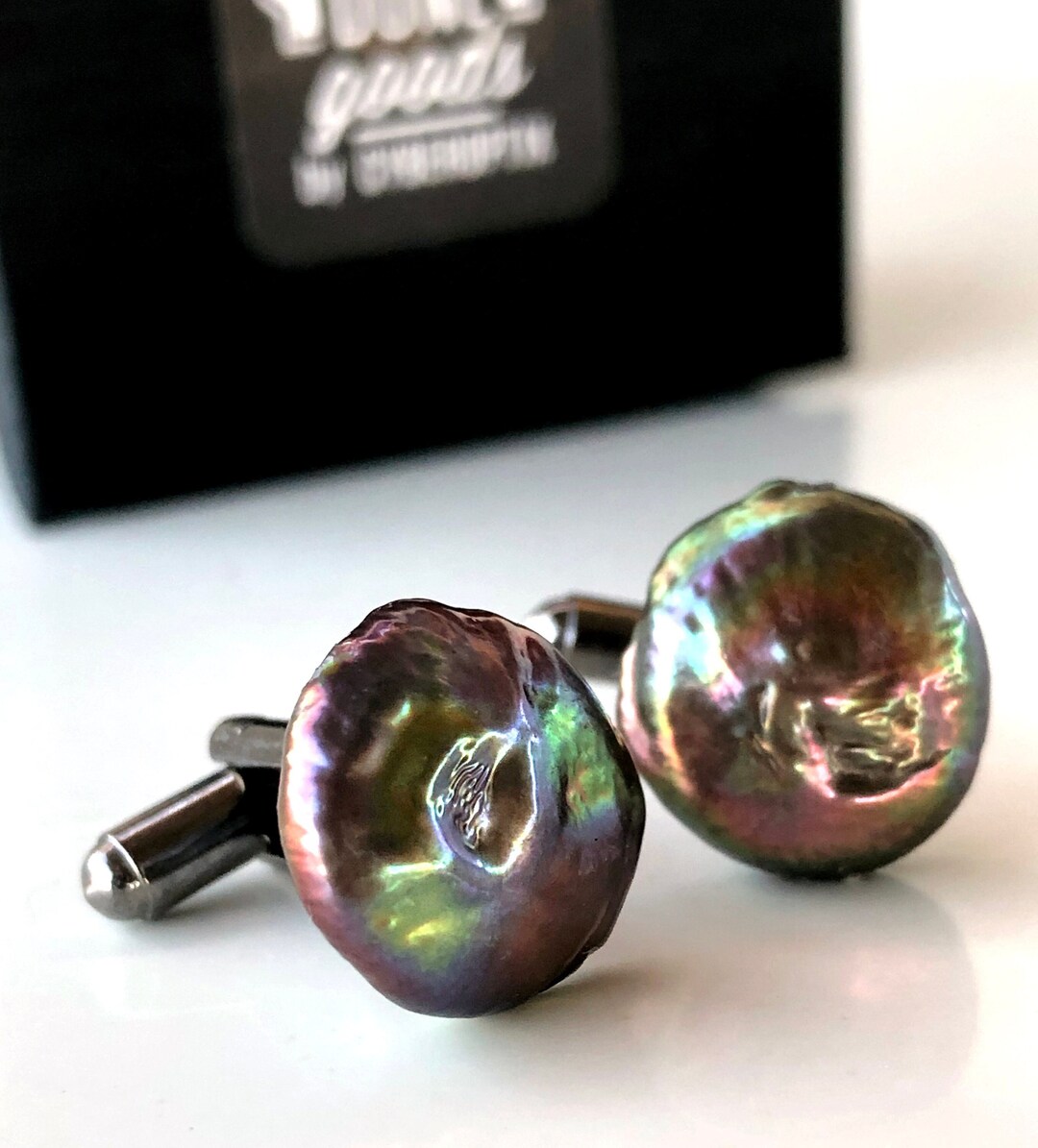 Black Pearl Cufflinks. Peacock Baroque Rainbow Cultured Coin Pearl Cuff ...