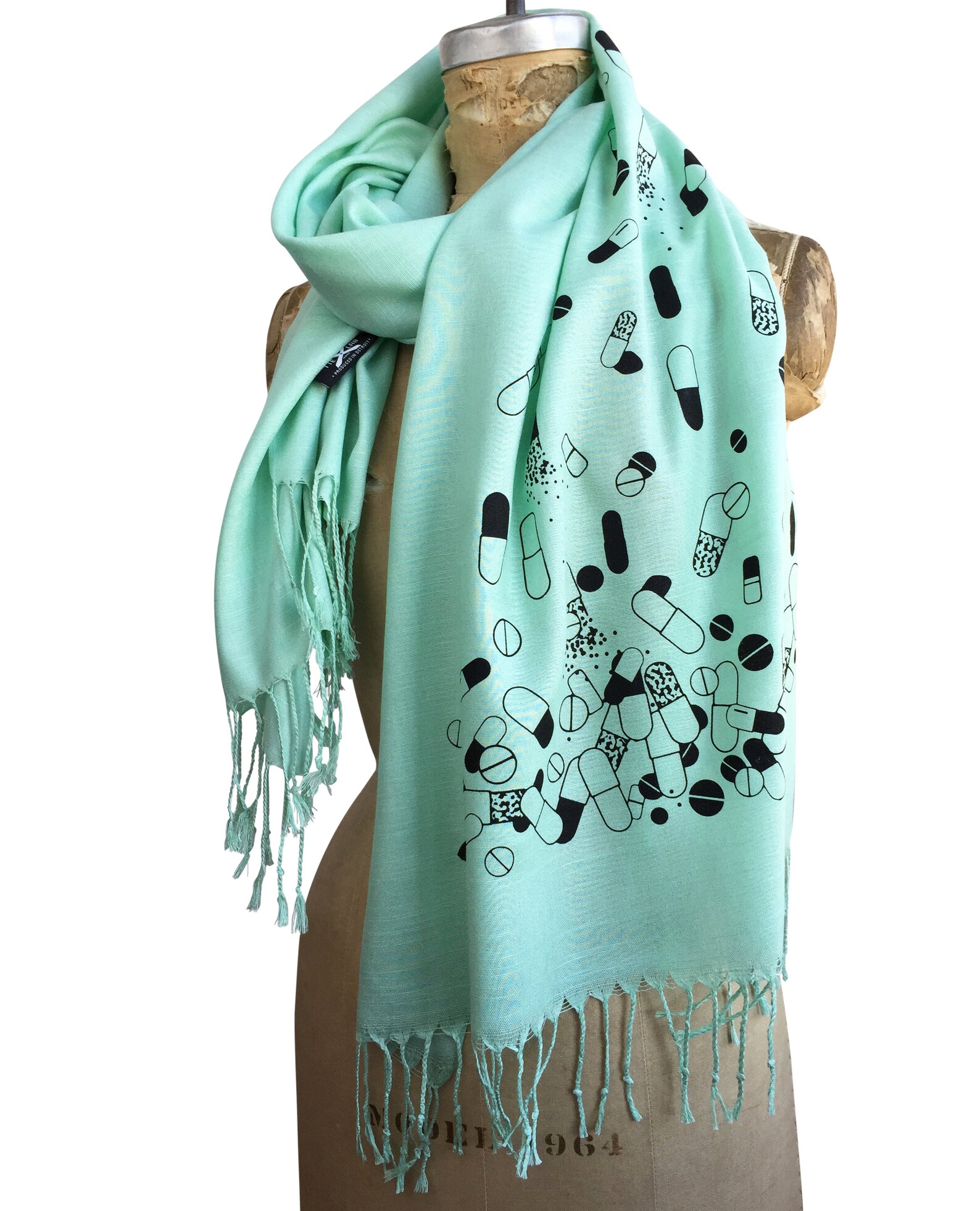 Capsule & Tablet Scarf. Pill Print Scarf, Black Pashmina, for Women or ...