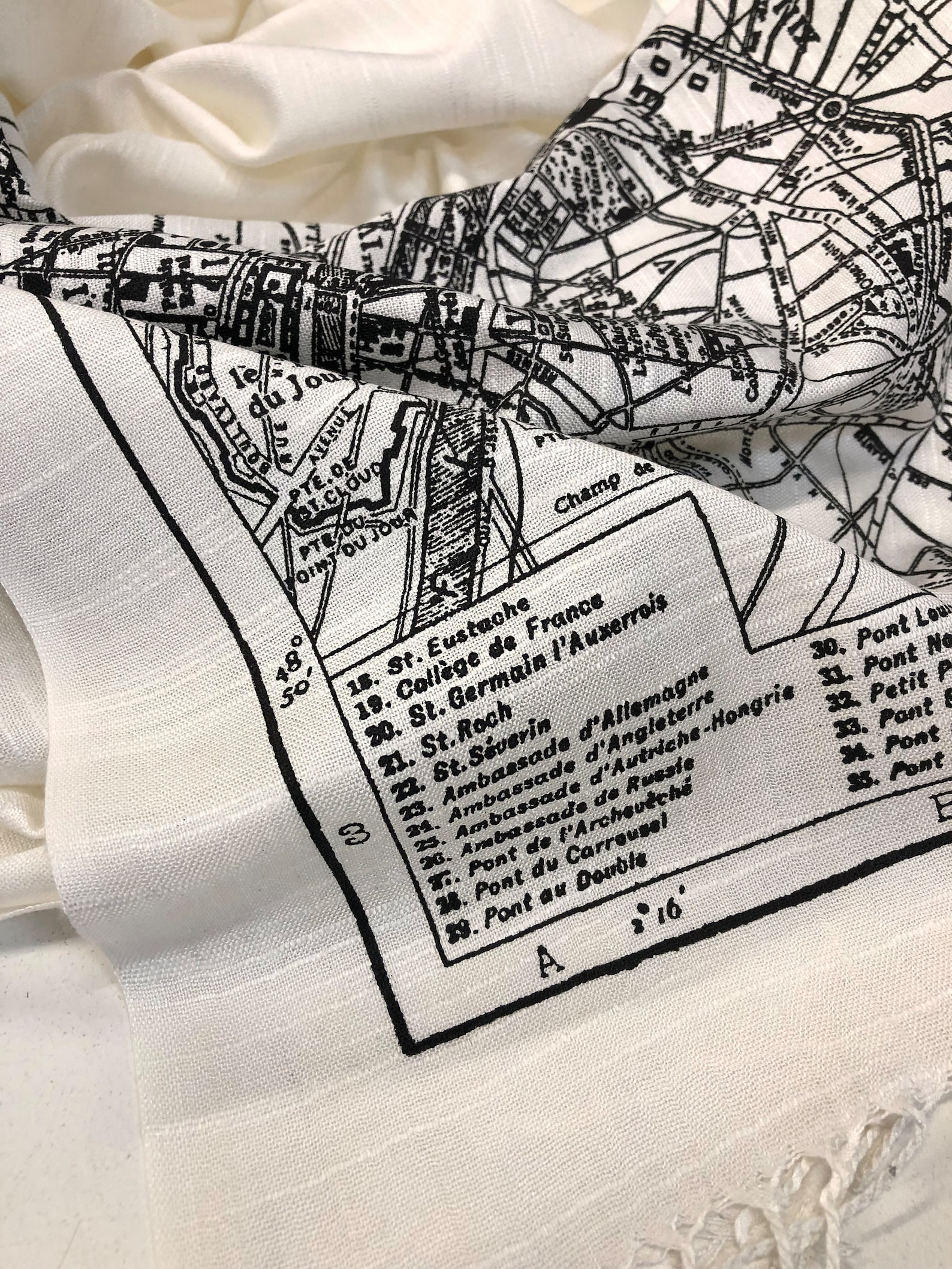 Paris Map Scarf. French Map Print Fringed Scarf. Bamboo Pashmina ...