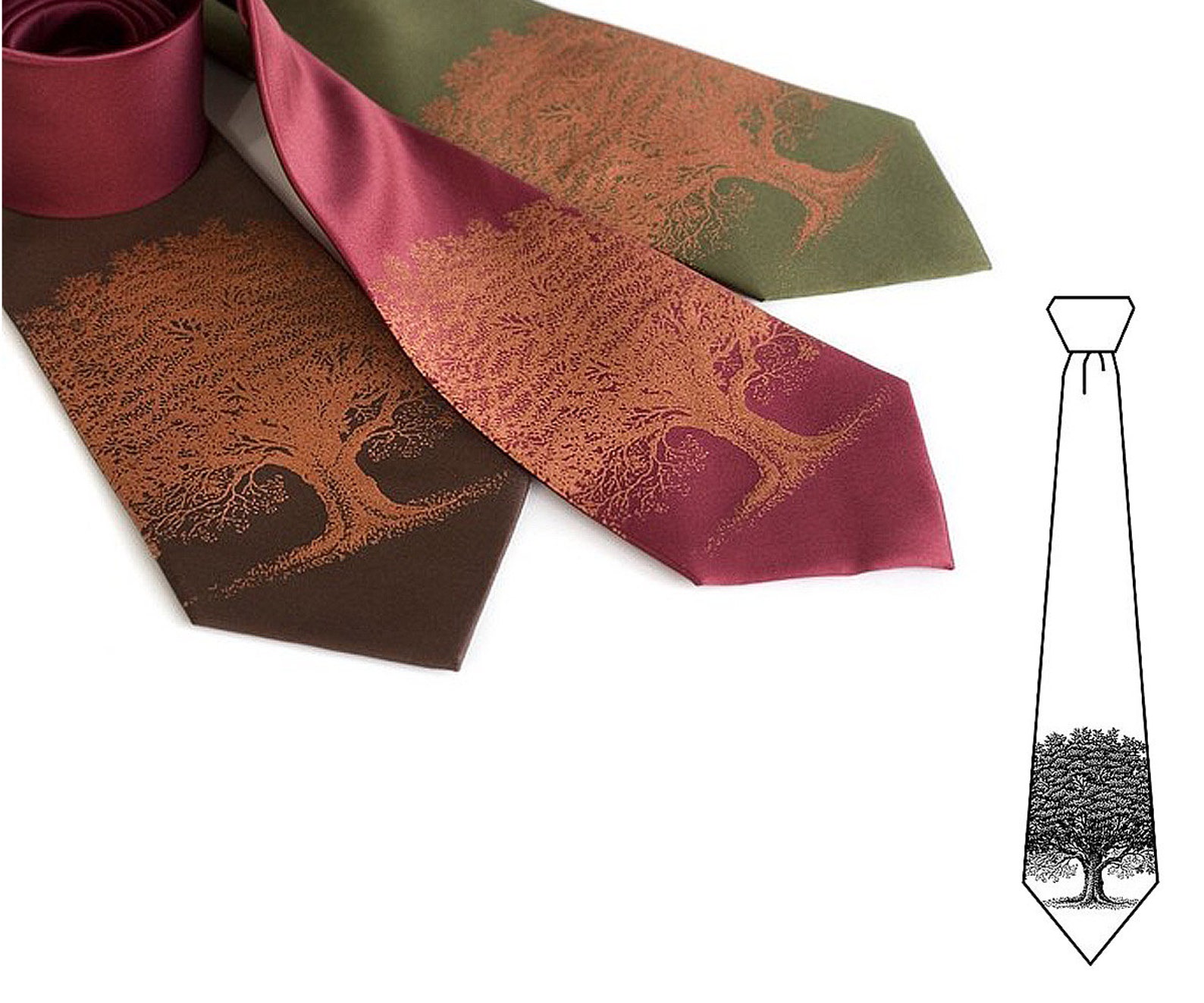 Oak Tree Necktie, Men's Silk Tie. Tree Print Silkscreened Tie. Garden ...