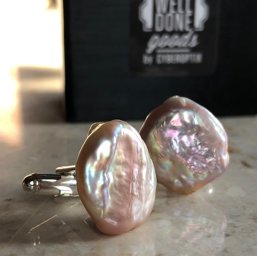 Pink Baroque Pearl Cufflinks. Iridescent Peachy Pink Freshwater Pearl ...
