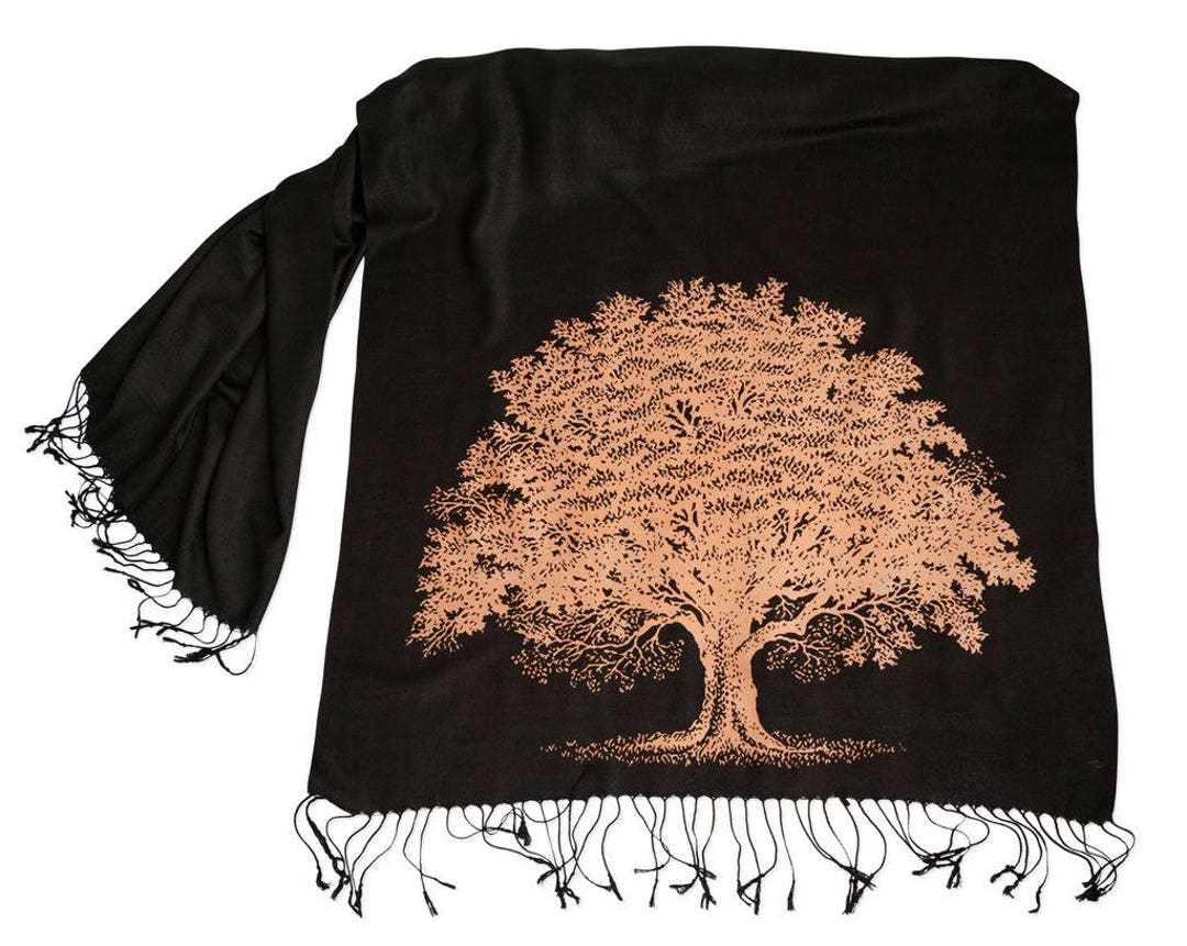 Oak Tree Scarf. Tree Print Scarf, Tree Silhouette Printed Scarf. Linen ...