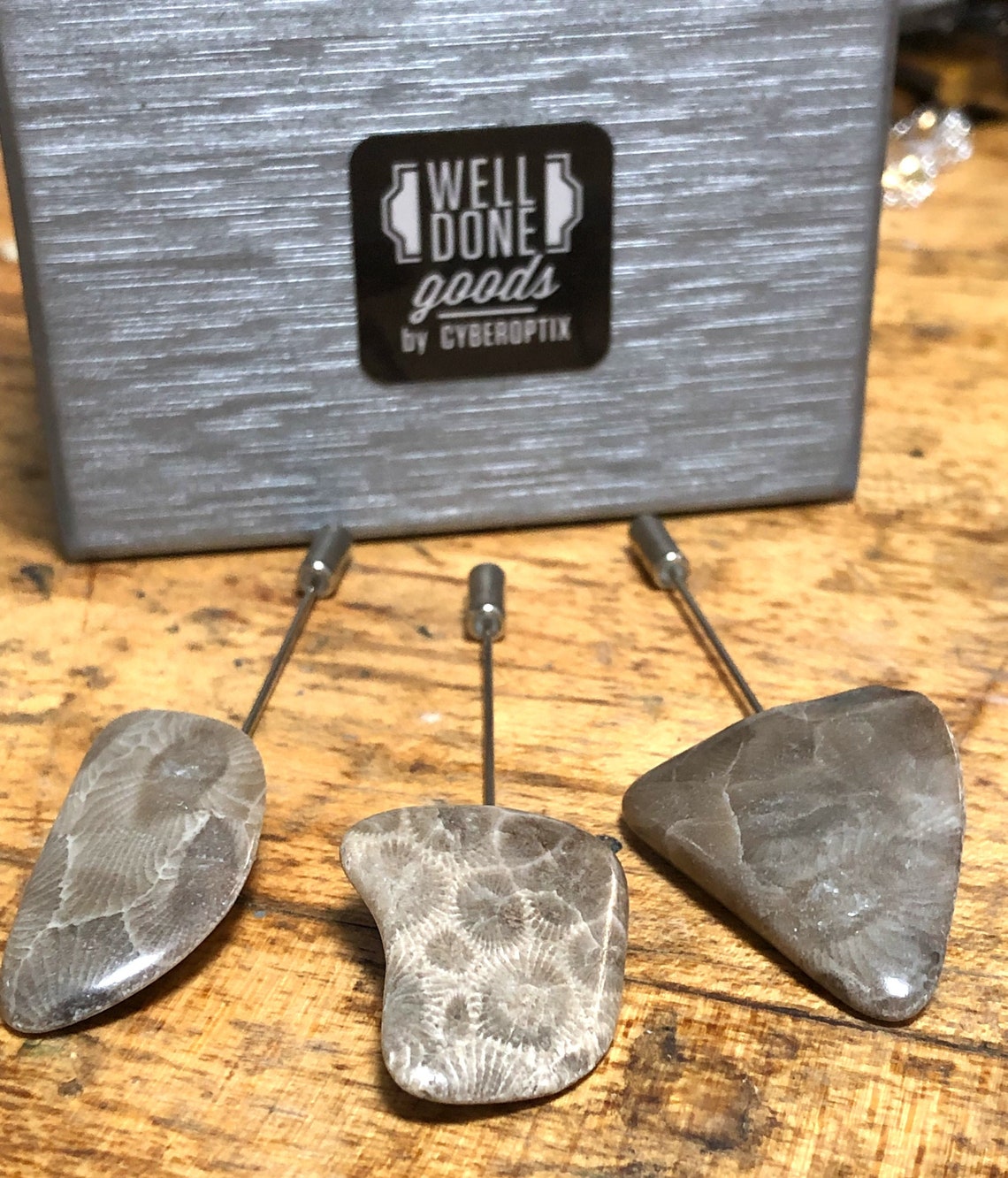 Petoskey Stone Lapel Pin, Fossil Coral Stick Pin. Mens Brooch ...