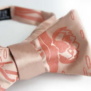 Floral Print Self Tie Bow Tie, Rose Gold Bowtie. Lotus Flower, Pink Bow ...