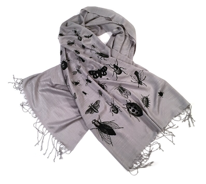 Insect Print Bamboo Scarf – Entomology Wrap With Fringed Edges - Etsy UK