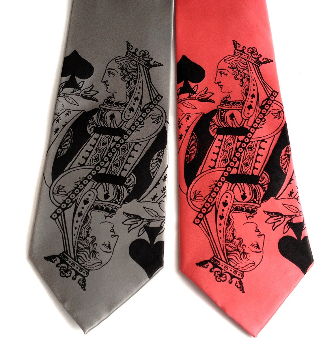Playing Card Necktie. Queen of Spades "poker Face" Tie. Screenprinted ...