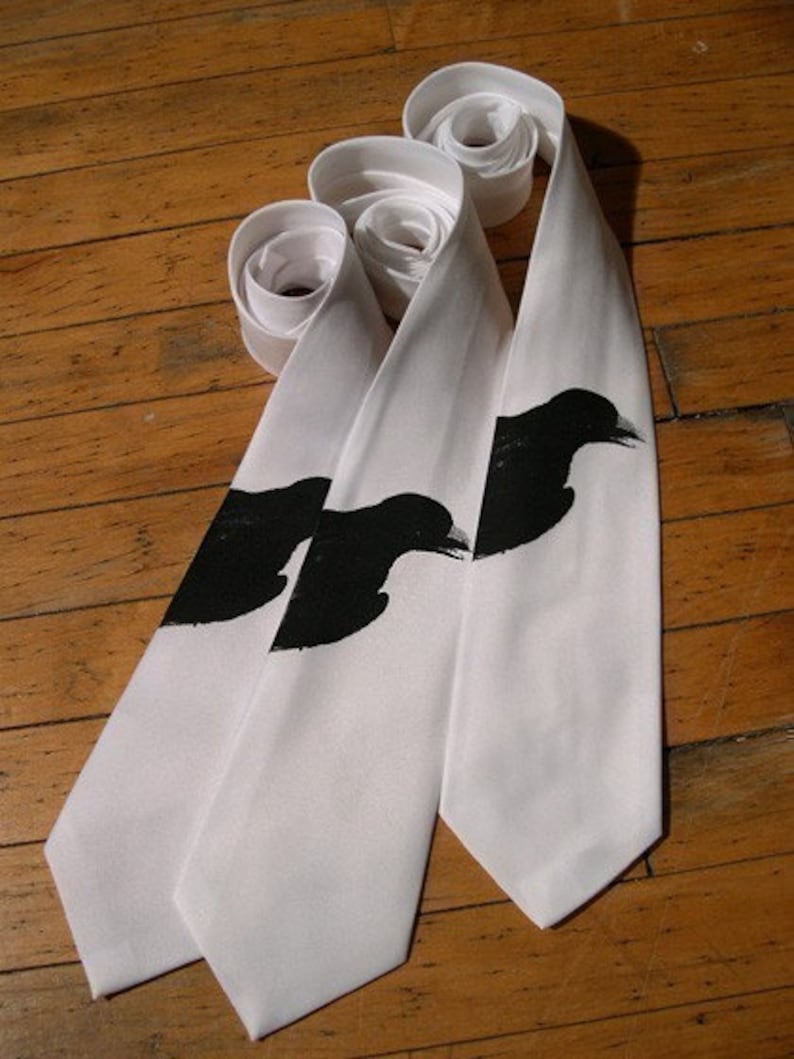 Raven Necktie. Black Bird, Crow Tie. Edgar Allan Poe Gift. Goth Wedding ...