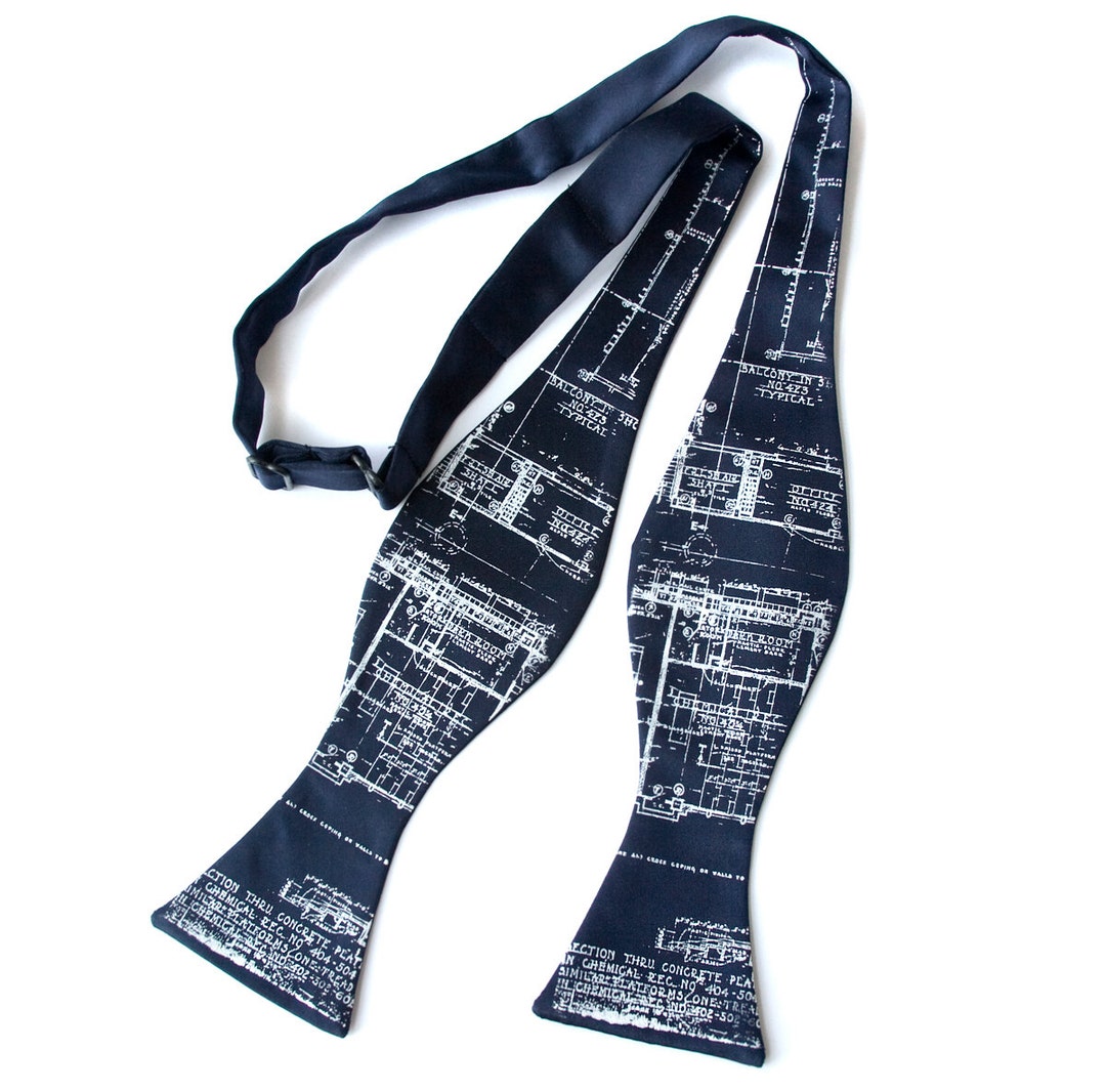 Navy Blue Architecture Blueprint Bow Tie. Mens Adjustable Self-tie Bow ...